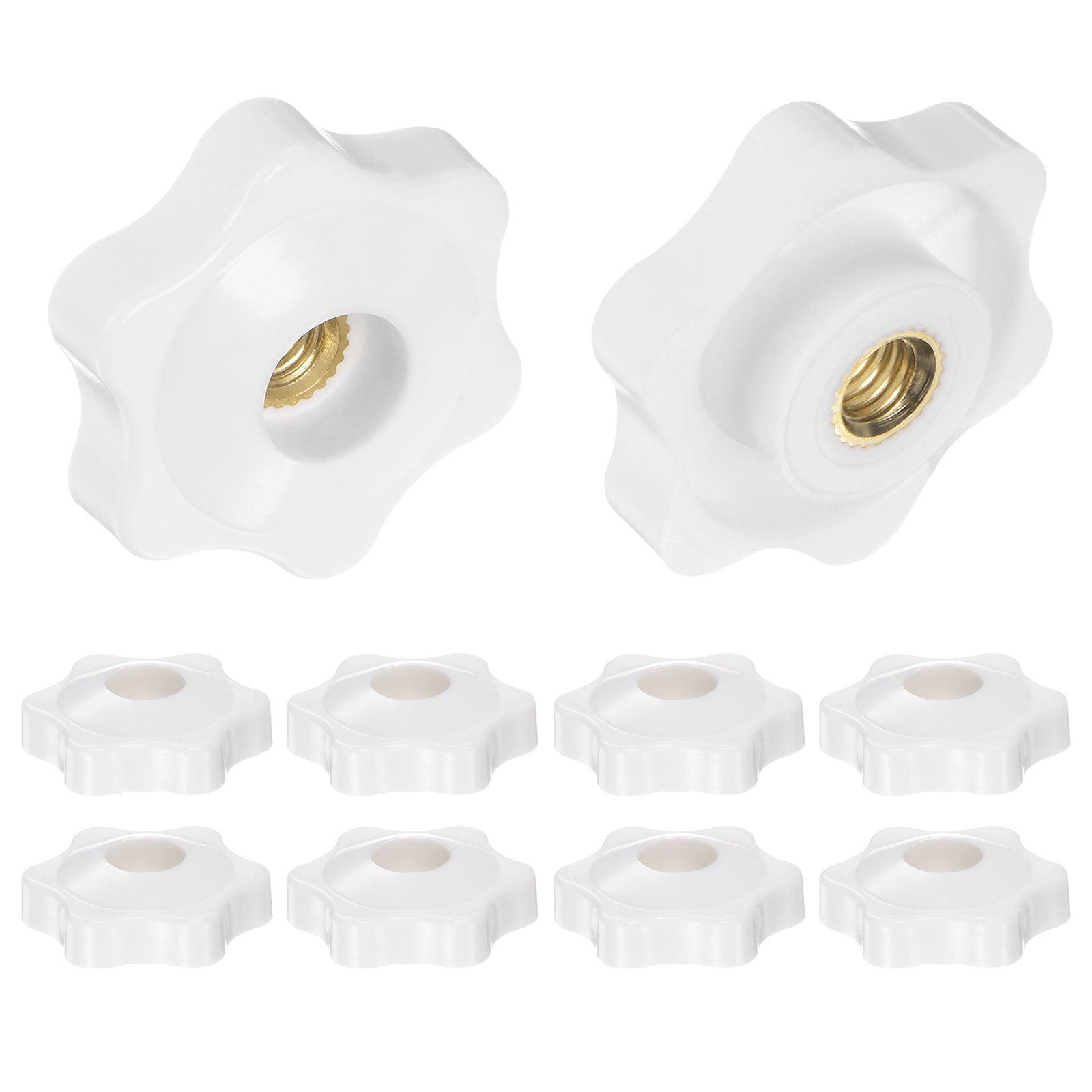 Uxcell 10 Pieces Star Knobs M6 Female Thread 32mm Head Through Hole Clamping Handles Nuts White ...