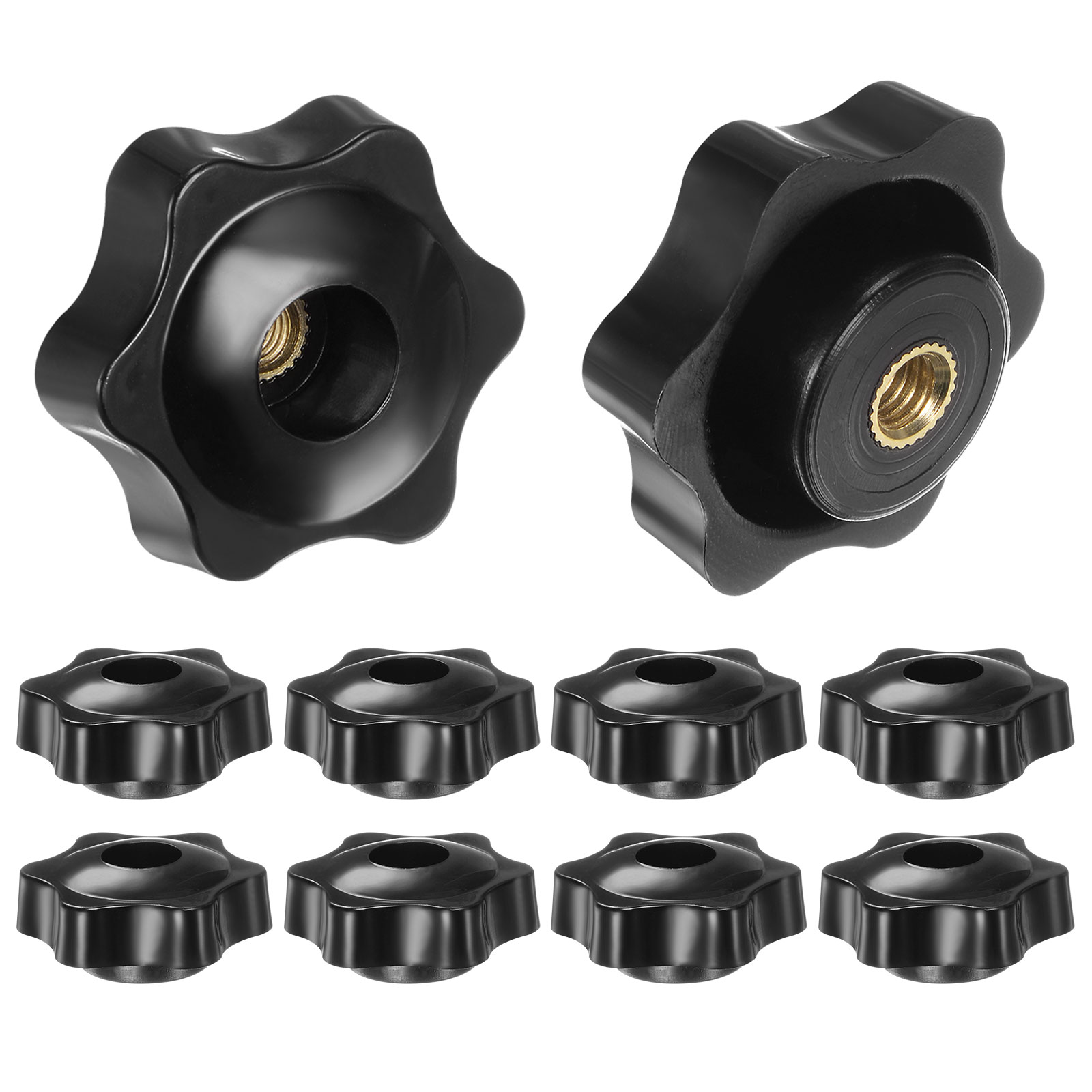 Uxcell 10 Pieces Star Knobs M6 Female Thread 38mm Head Through Hole Clamping Handles Nuts Black ...