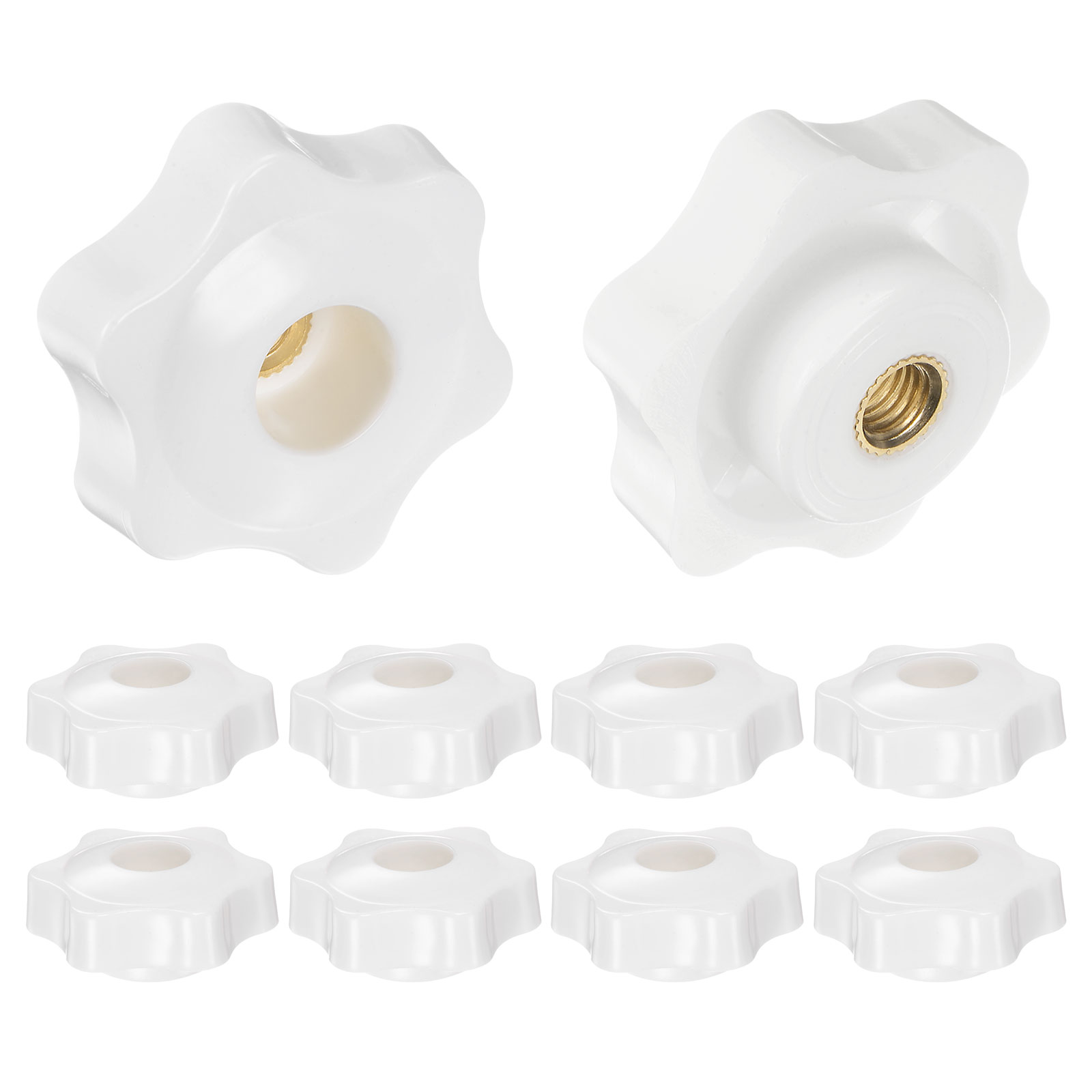 Uxcell 10 Pieces Star Knobs M6 Female Thread 38mm Head Through Hole Clamping Handles Nuts White ...