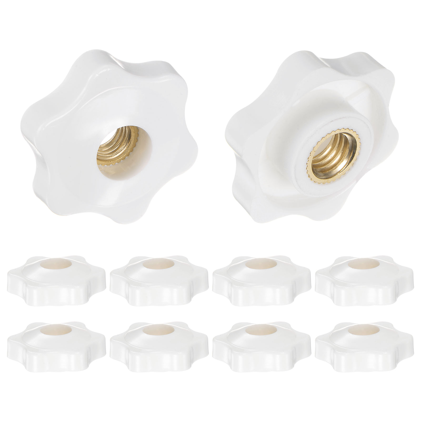 Uxcell 10 Pieces Star Knobs M8 Female Thread 32mm Head Through Hole Clamping Handles Nuts White ...