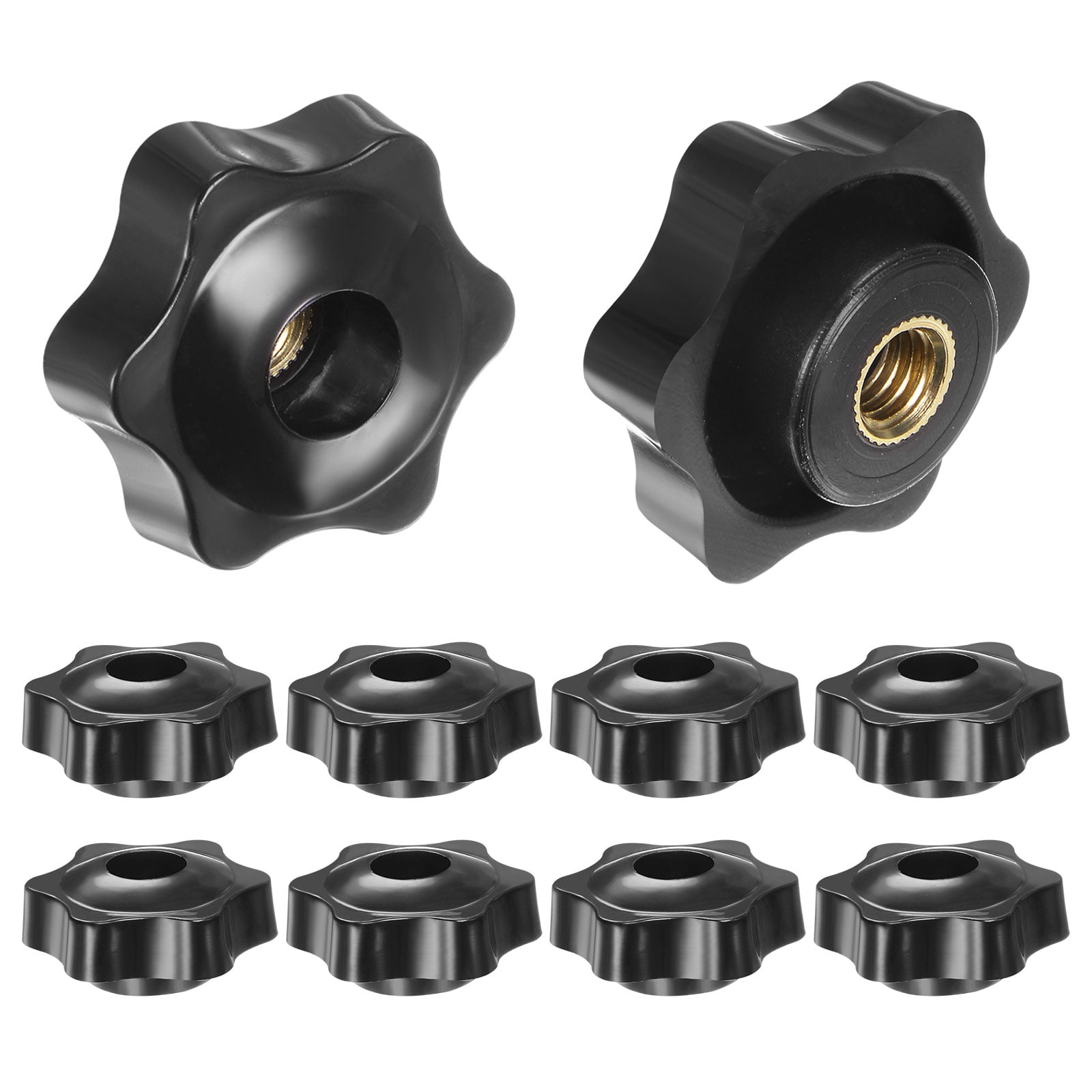 Uxcell 10 Pieces Star Knobs M8 Female Thread 38mm Head Through Hole Clamping Handles Nuts Black ...