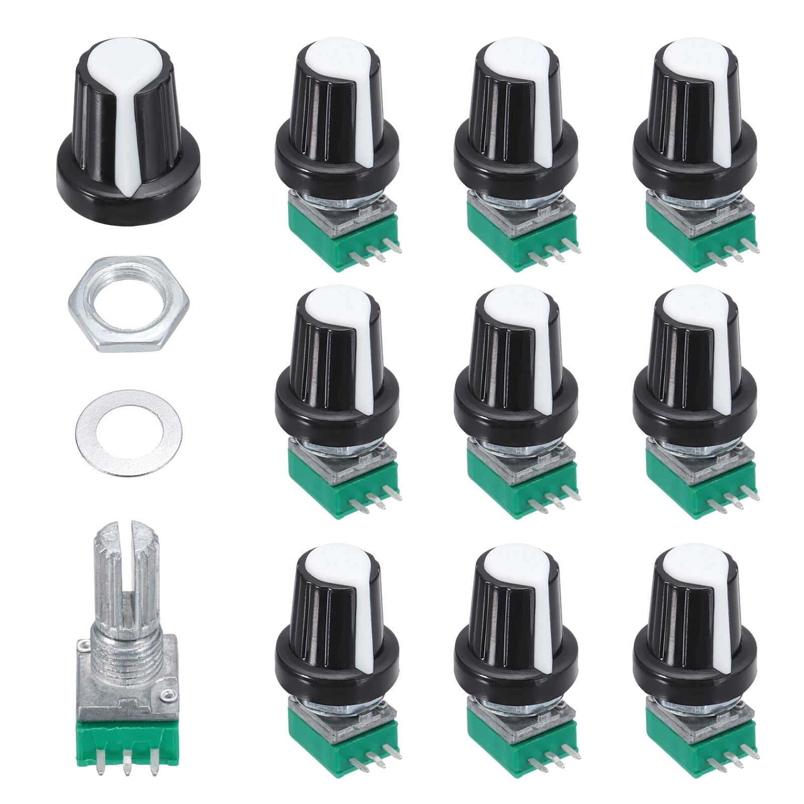 Uxcell 10 Set RK097NS 100K Potentiometer Kit, Single Linear Rotary Seal ...
