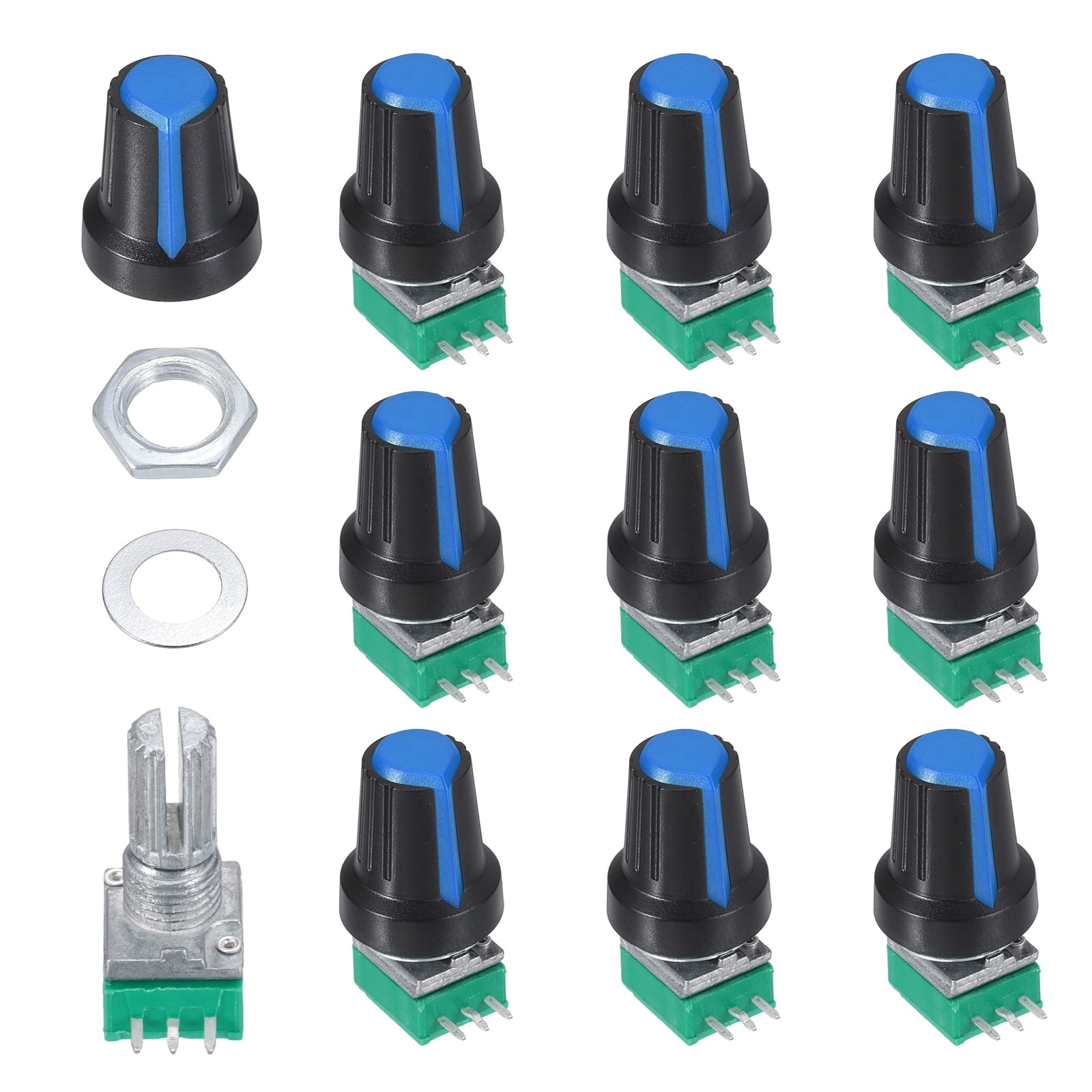 Uxcell 10 Set RK097NS 500K Potentiometer Kit, Single Linear Rotary Seal ...