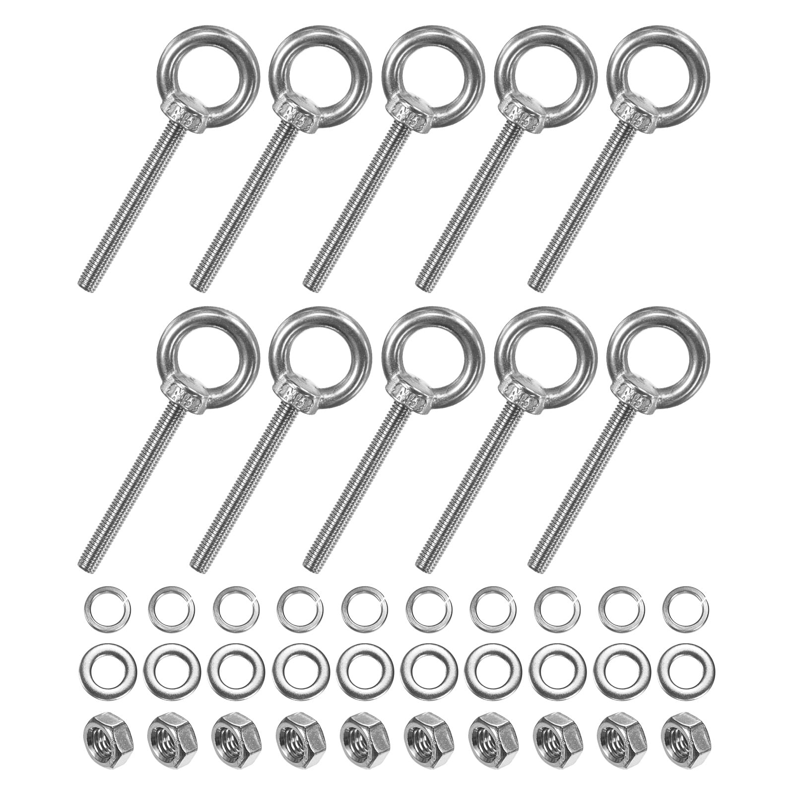 Uxcell 10-Sets Stainless Eyebolt M5x50mm Shoulder Lifting Eye Bolt with ...