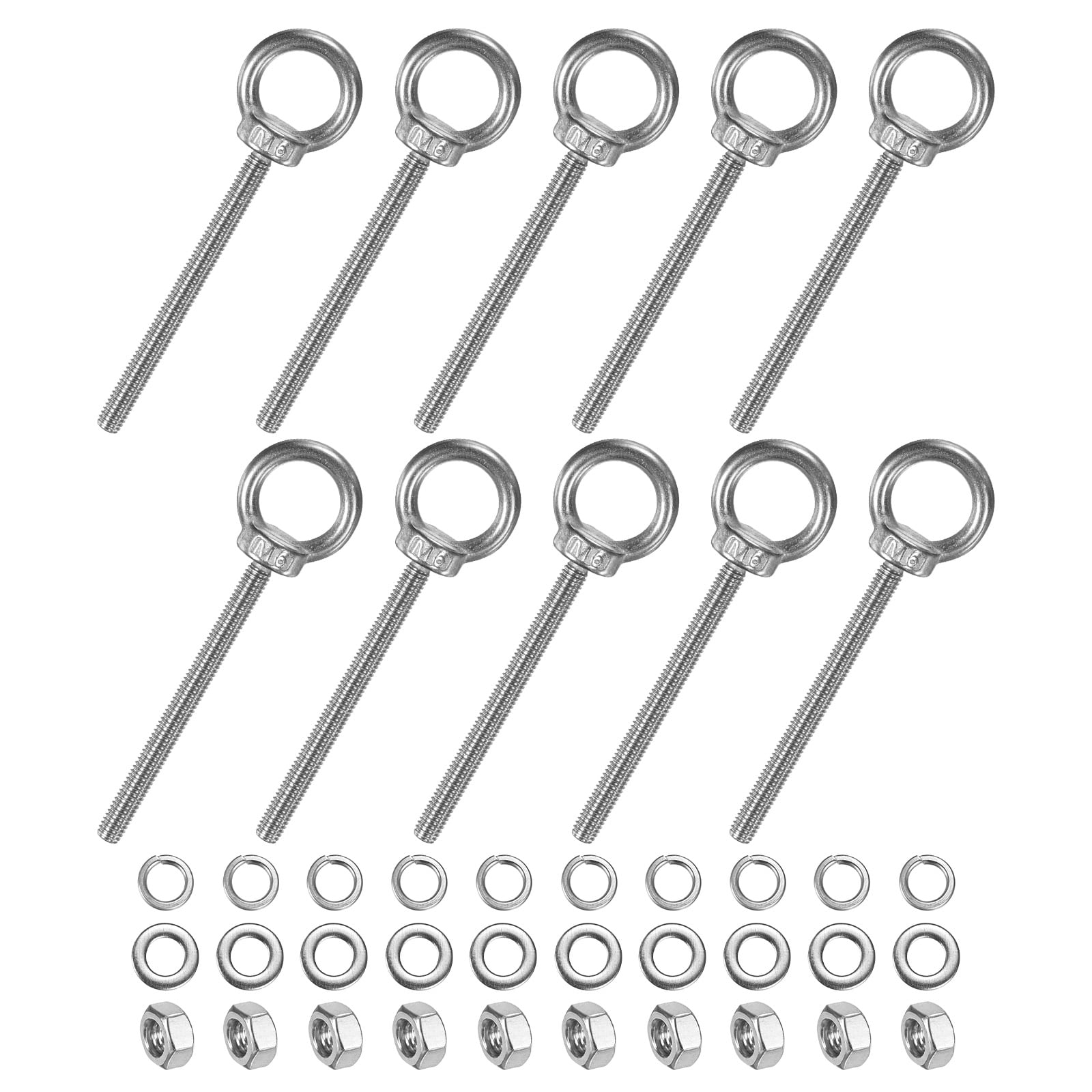 Uxcell 10-Sets Stainless Eyebolt M6x80mm Shoulder Lifting Eye Bolt with ...