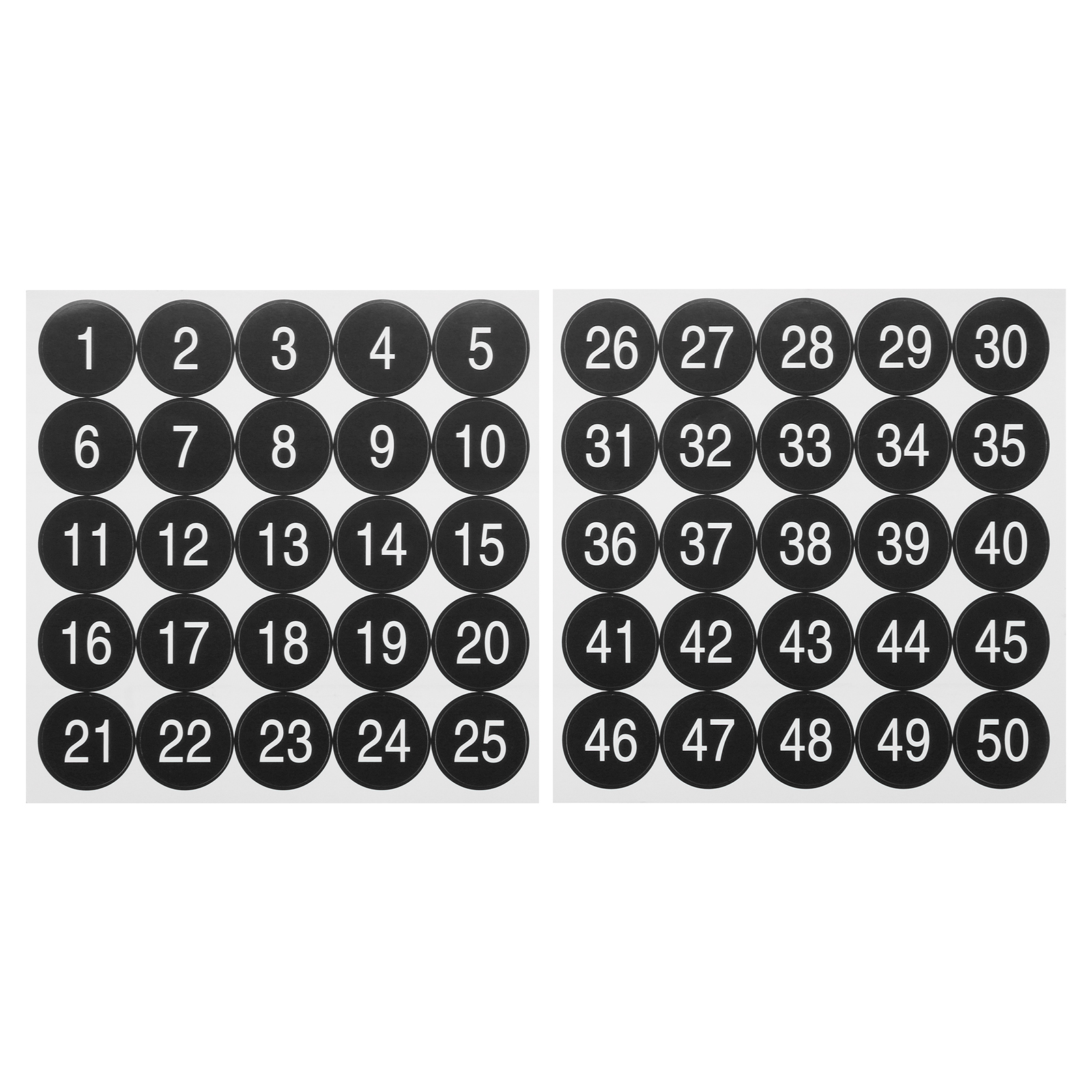 Uxcell 10 Sheets Round Number Stickers, 1-50 Consecutive Number Label, Black(1.5" Each ...