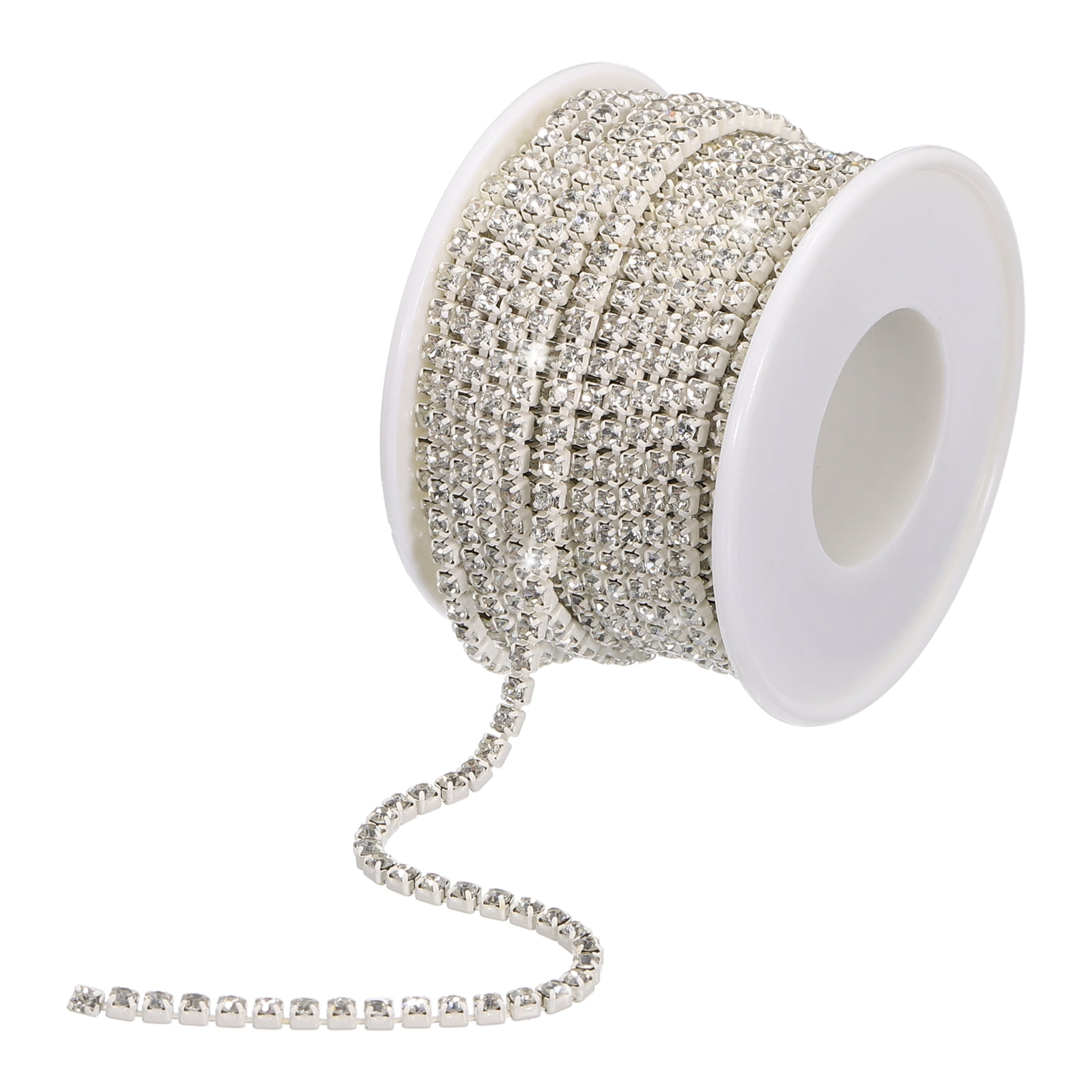 Uxcell 10 Yard 3mm Crystal Rhinestone Diamond Close Chain Trim for Sewing,Crafts,White Gems ...