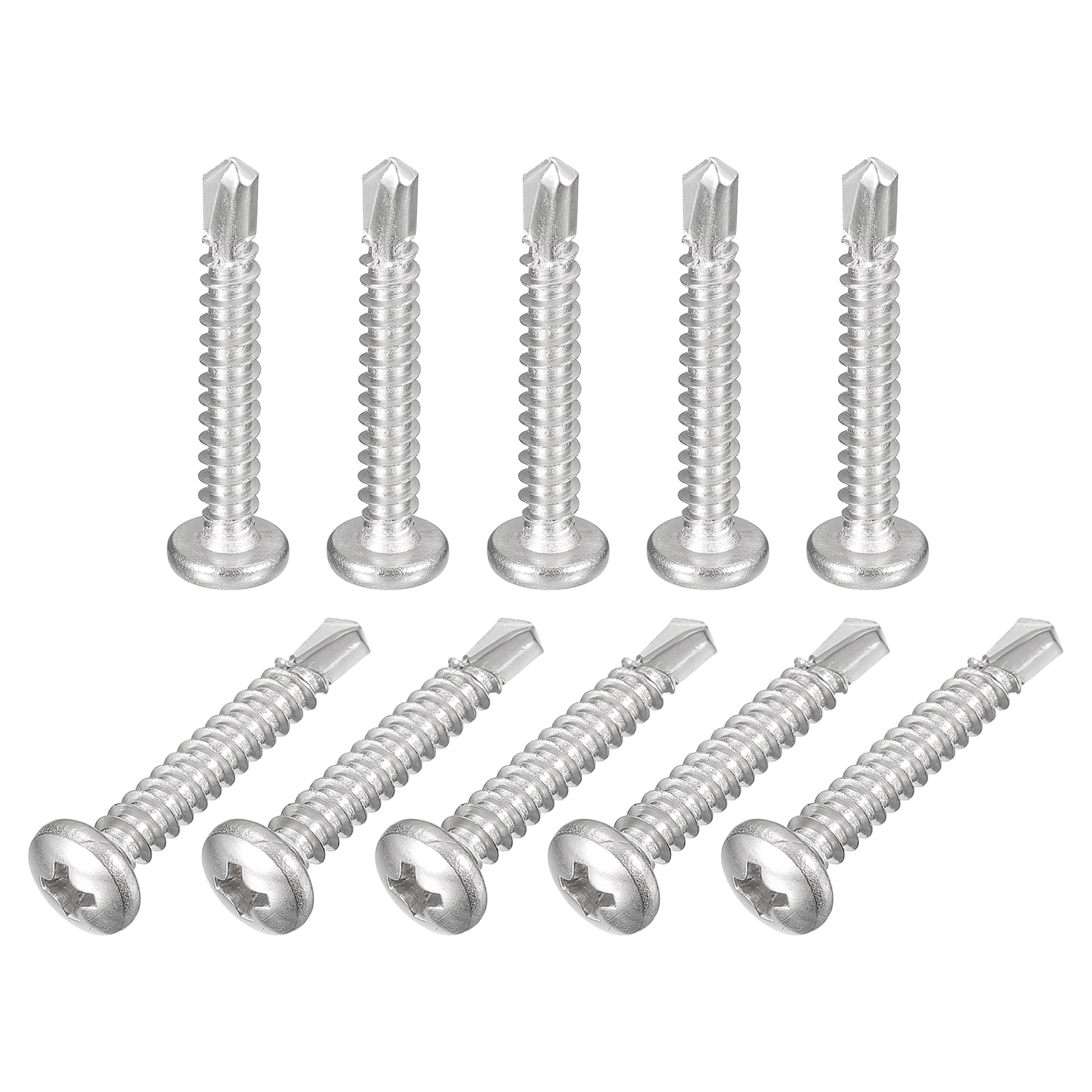 Uxcell #10 x 1-1/4" Self Drilling Screws, 50 Pack Phillips Pan Head Self Tapping Screws ...