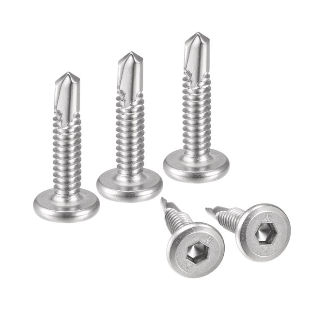 Uxcell 10 x 1" Flat Head Hex Socket Self Tapping Screws 410 Stainless Steel Silver Tone 50 Pack ...