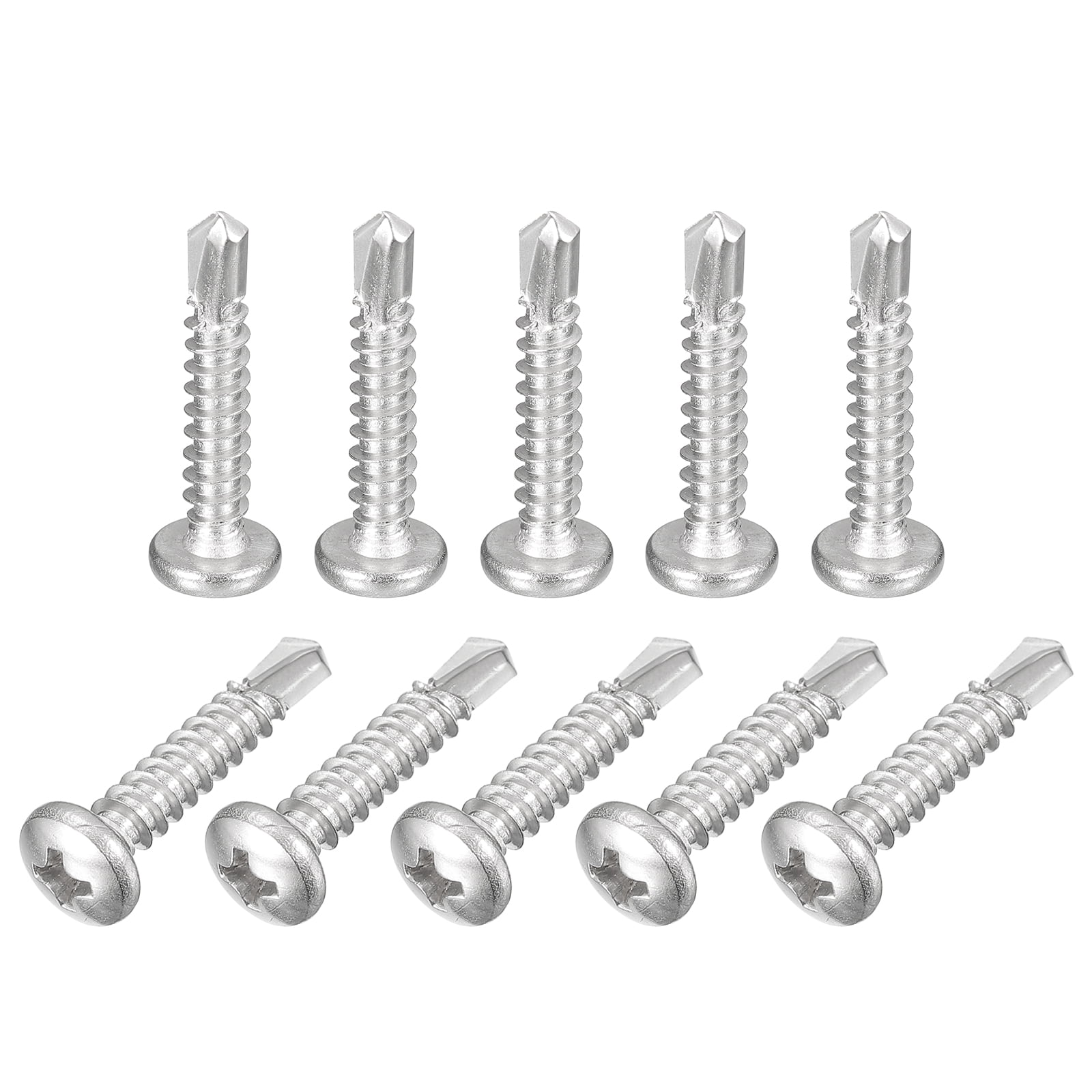 Uxcell #10 x 1" Self Drilling Screws, 50 Pack Phillips Pan Head Self Tapping Screws - Walmart.com