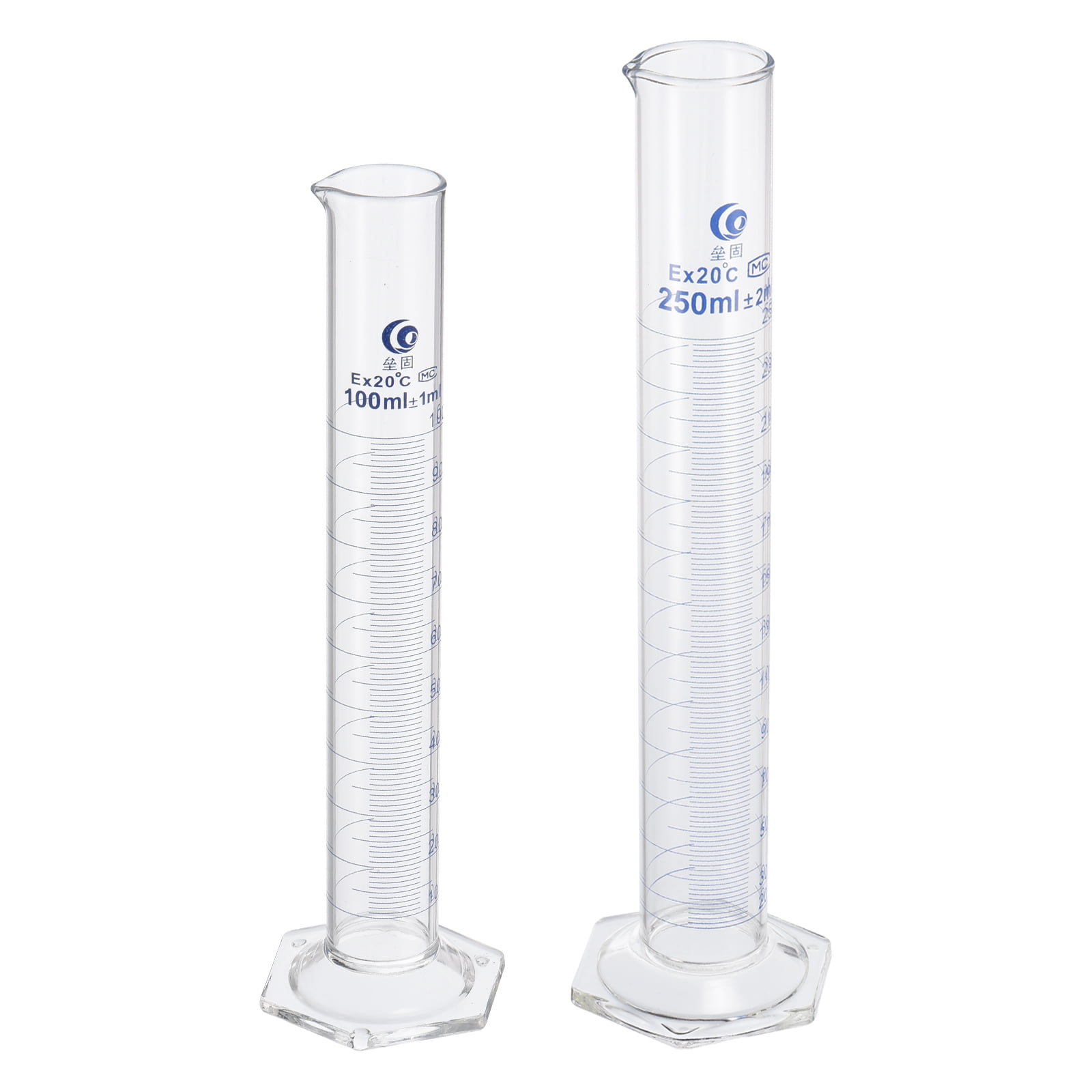 Uxcell 100/250ml 3.3 Borosilicate Glass Graduated Cylinder Hex Base ...