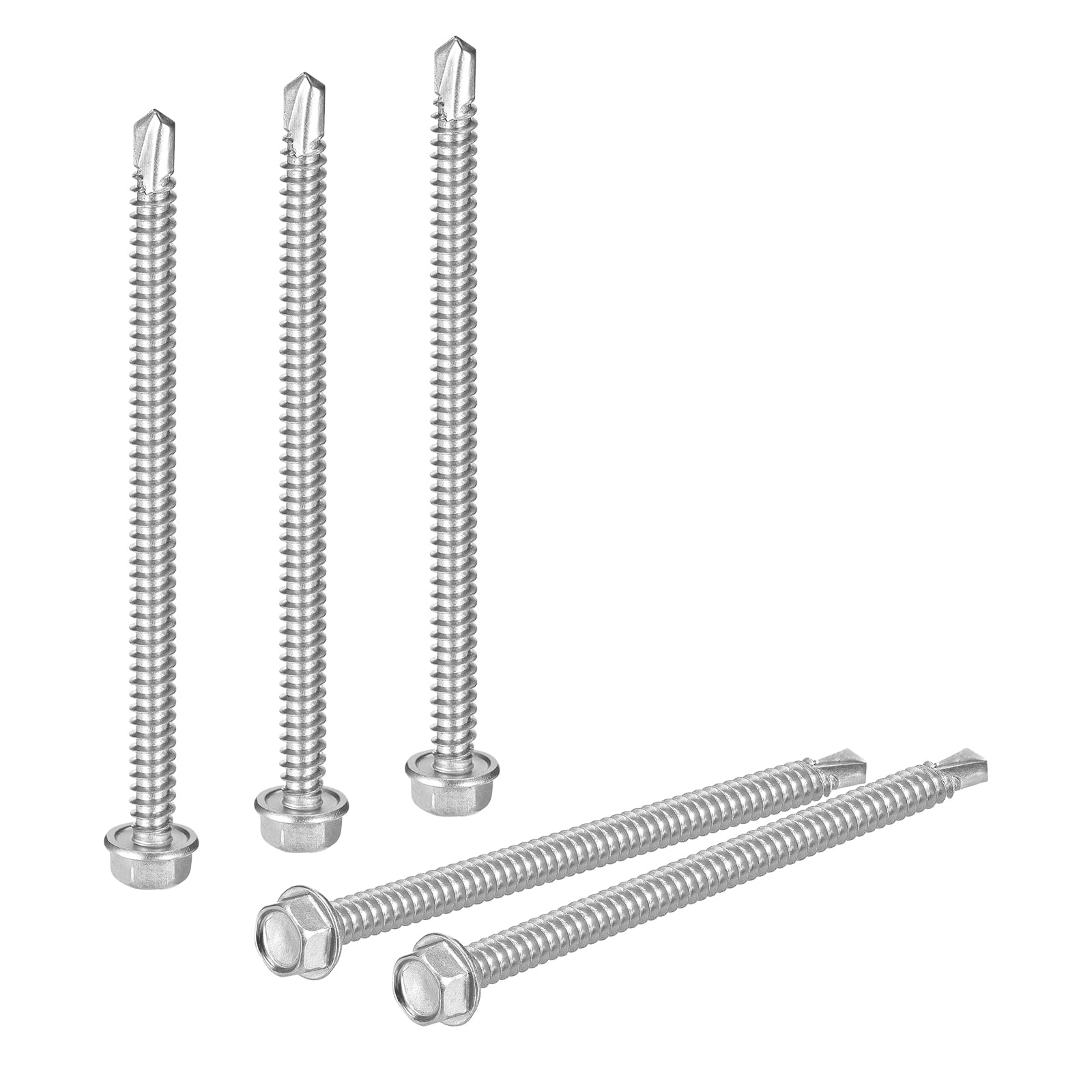 Uxcell 100 Pack #14 x 4" Self Drilling Screws, 410 Stainless Steel Self Tapping Screws for Metal ...