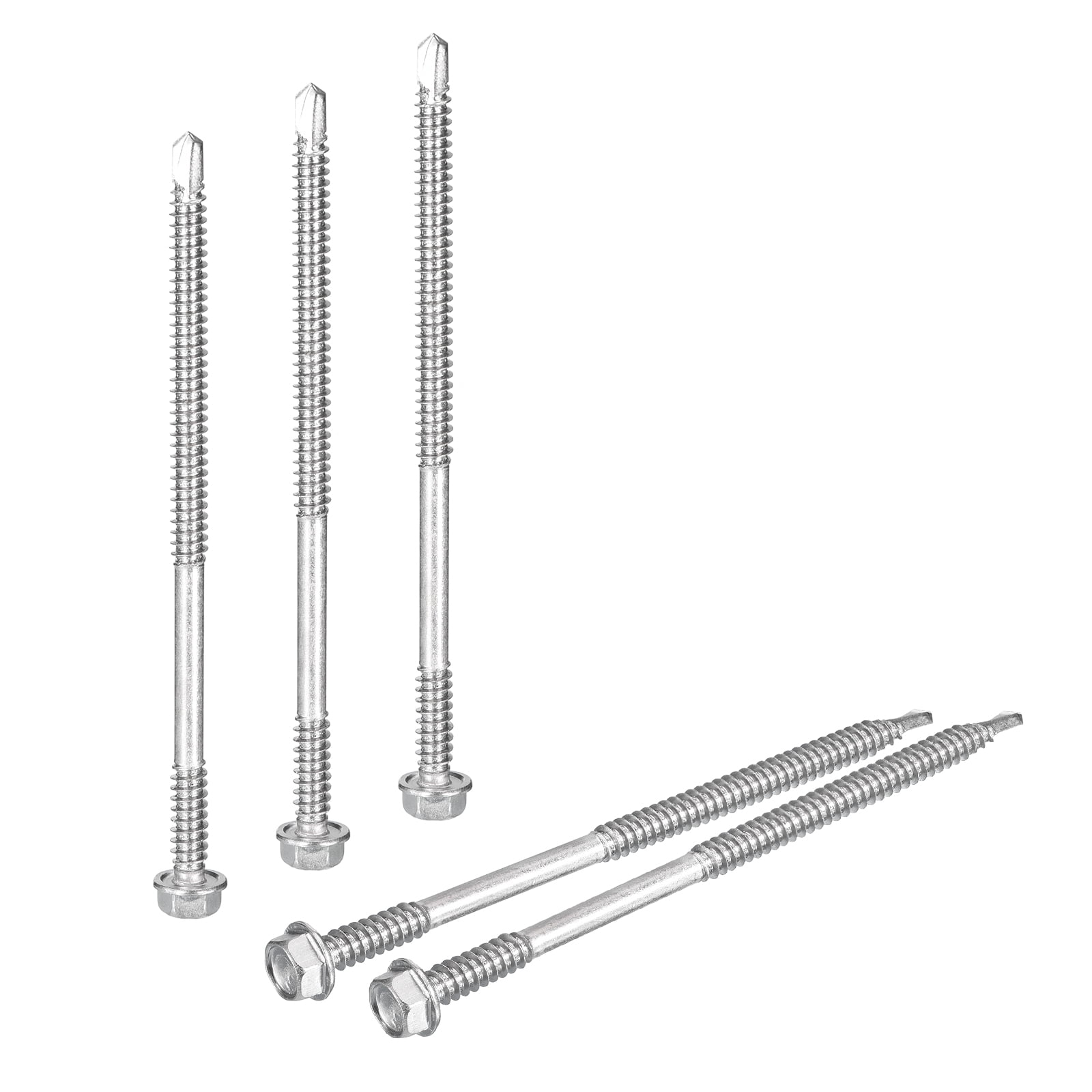 Uxcell 100 Pack #14 x 5" Self Drilling Screws, 410 Stainless Steel Self Tapping Screws for Metal ...