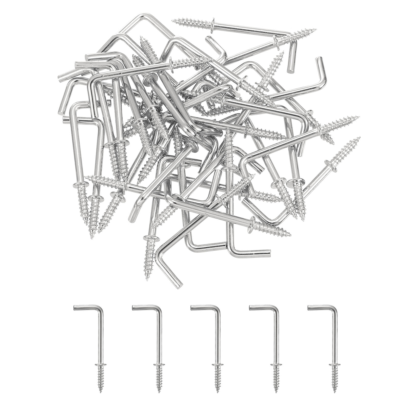 Uxcell 100 Pack L Shape Hooks, 1 1/4 Inch Right Angle Screw Hooks for ...