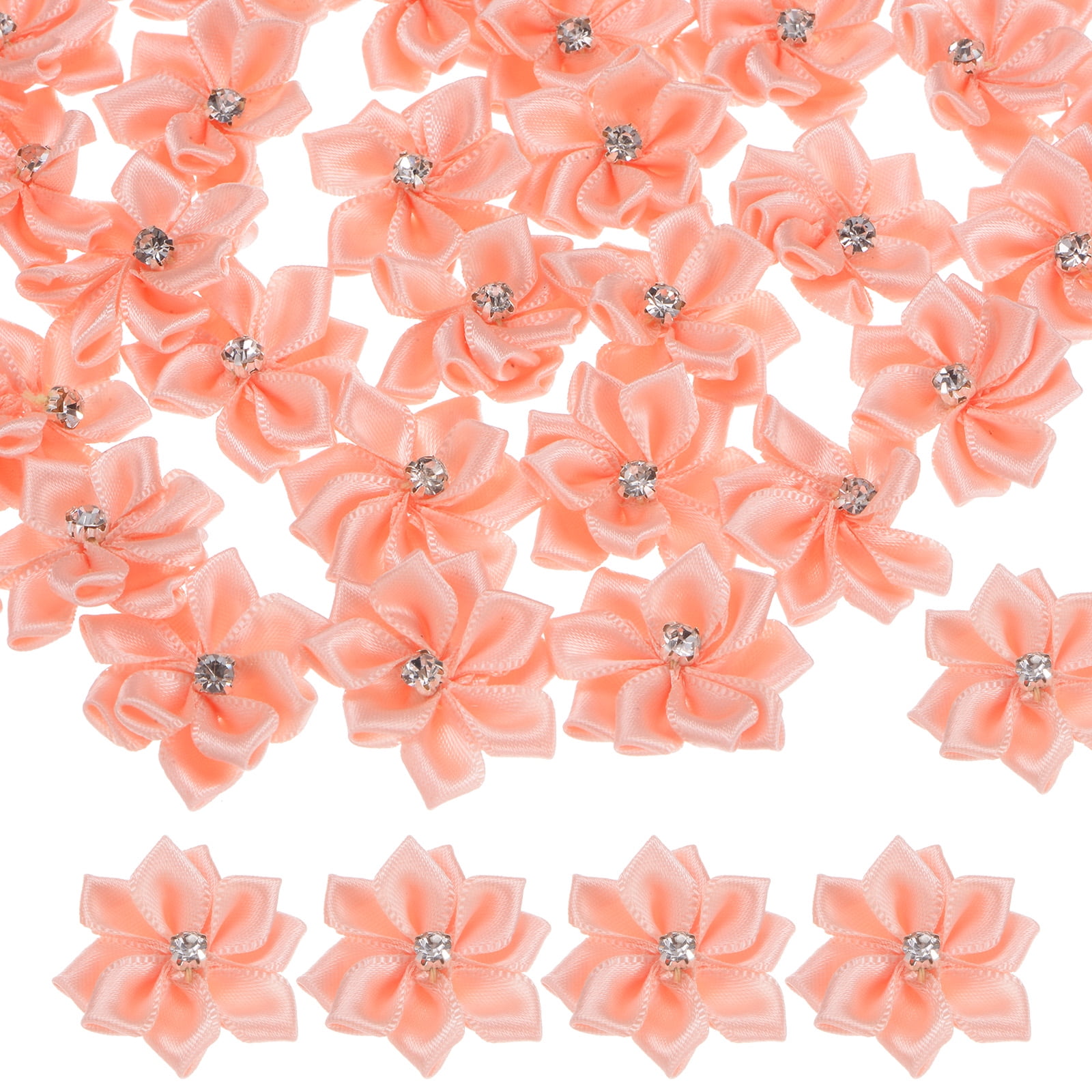 Uxcell 100-Pack Satin Ribbon Flowers, 1.2 Inch Mini Fabric Flowers with ...