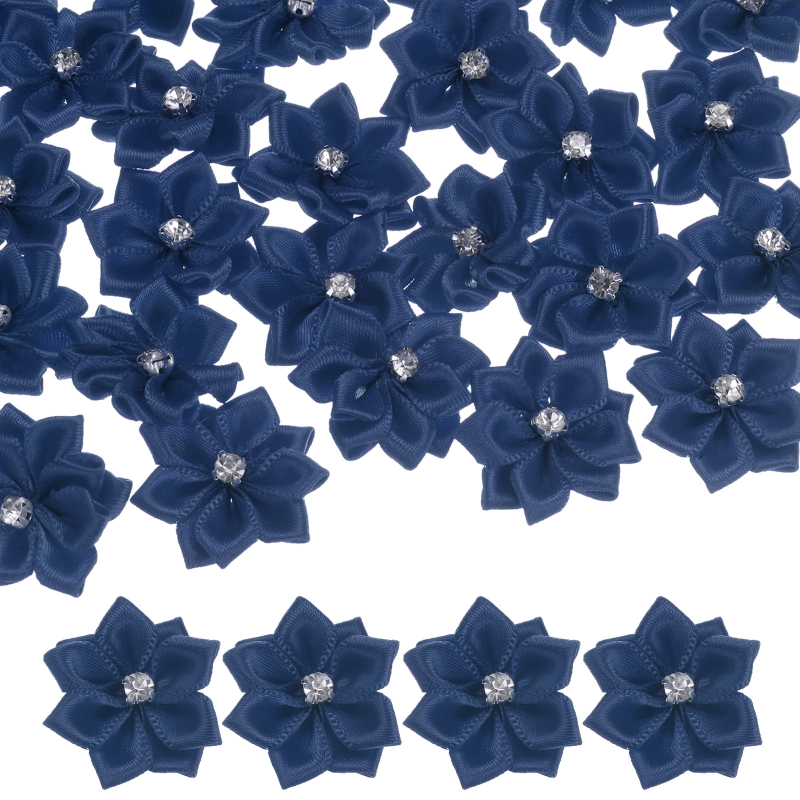 Uxcell 100-Pack Satin Ribbon Flowers, 1.2 Inch Mini Fabric Flowers with ...