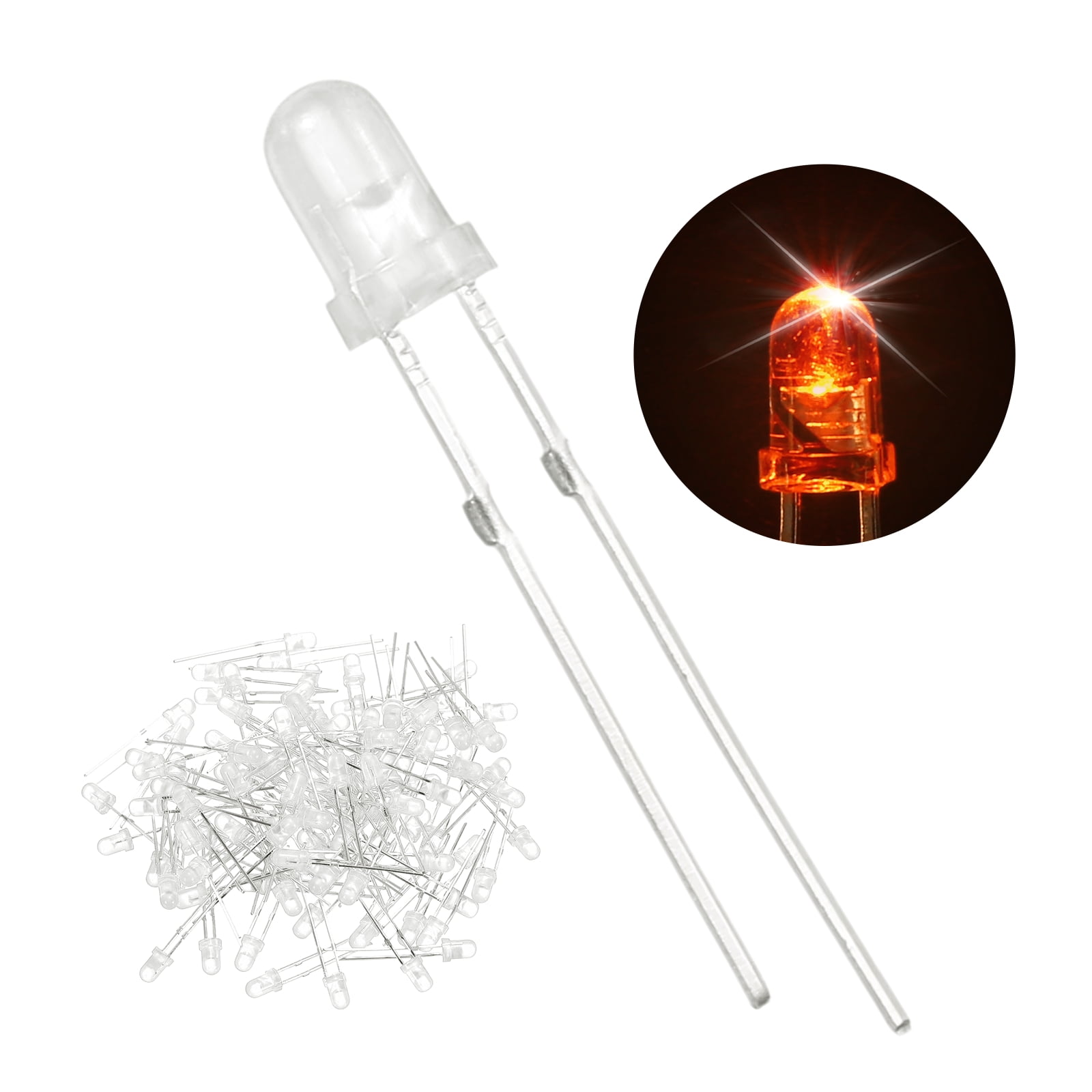 Uxcell 100 Pcs 3mm White LED Diode Lights Round Transparent DC 2V High ...