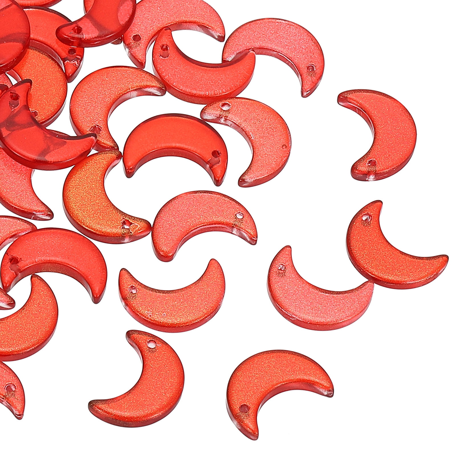 Uxcell 100 Pcs Moon Crescent Beads, Moon Shaper Glass Loose Spacer, Red ...