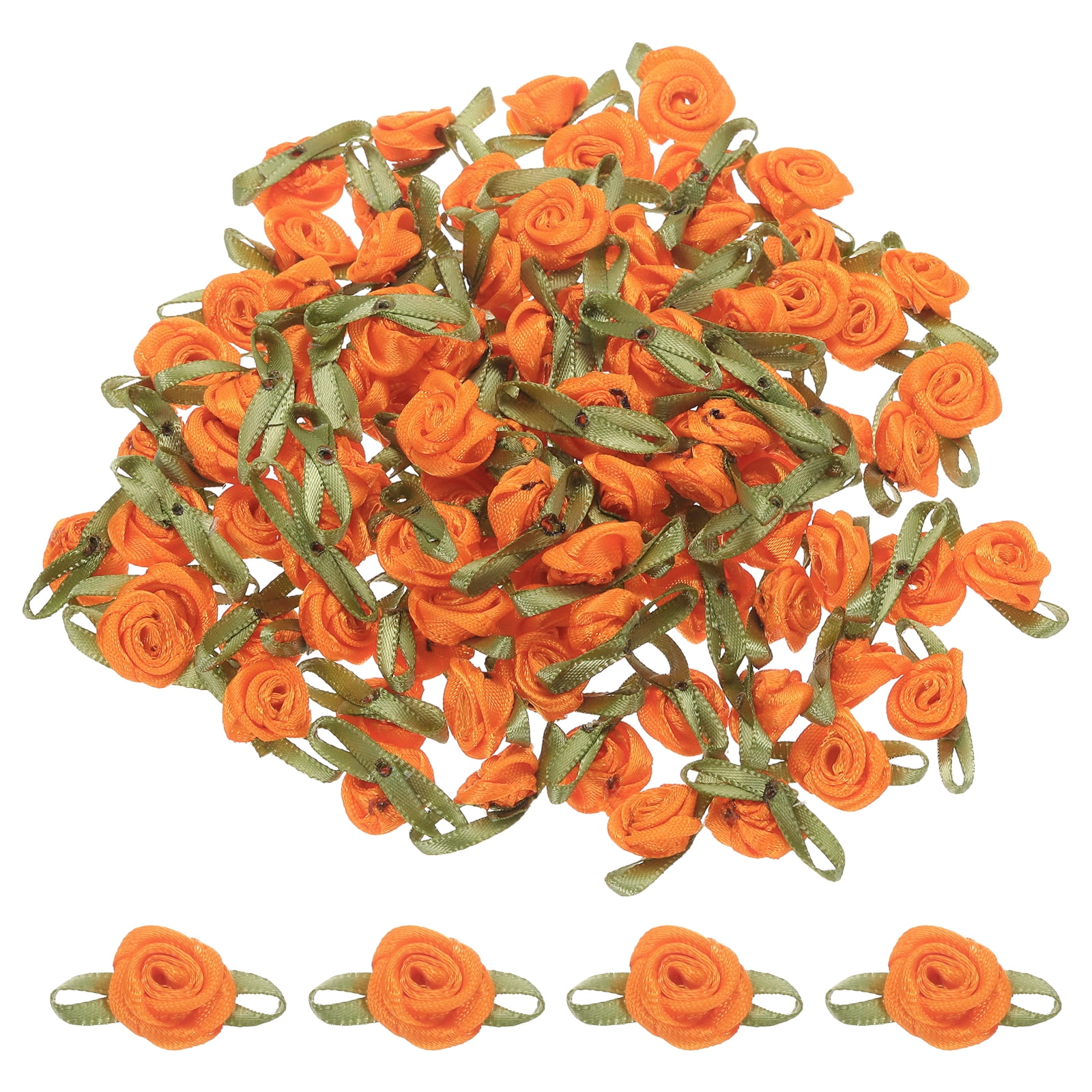 Uxcell 100 Pcs Orange Ribbon Roses 5/8"x1-3/16" Mini Roses for Crafts ...