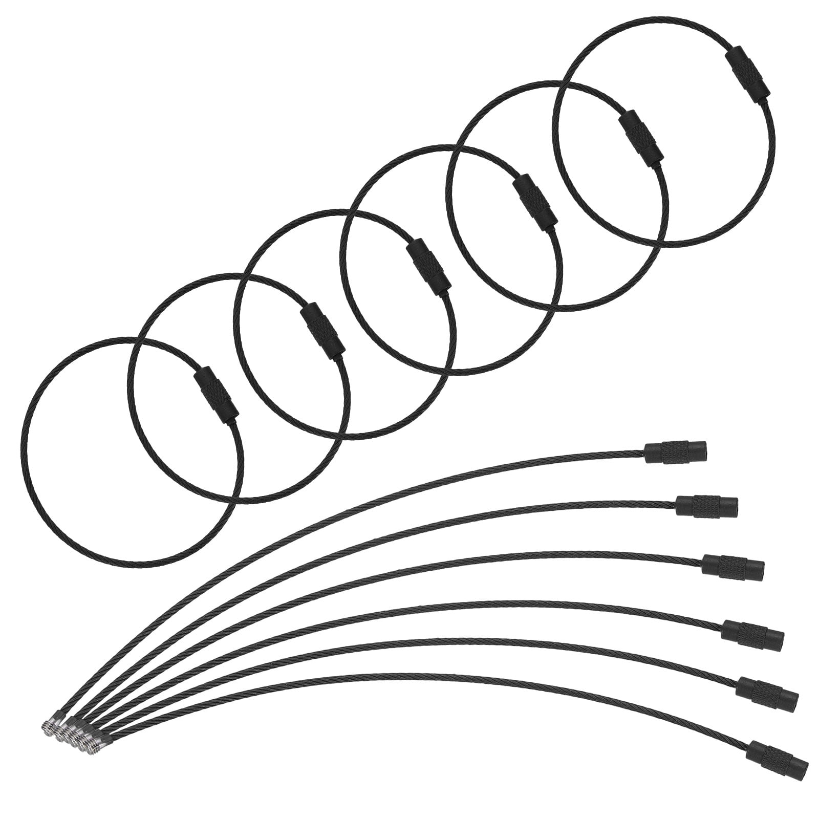Uxcell 100 Pcs Wire Keychain Cable, 6 Inch Luggage Bag Tag Loops, Black ...