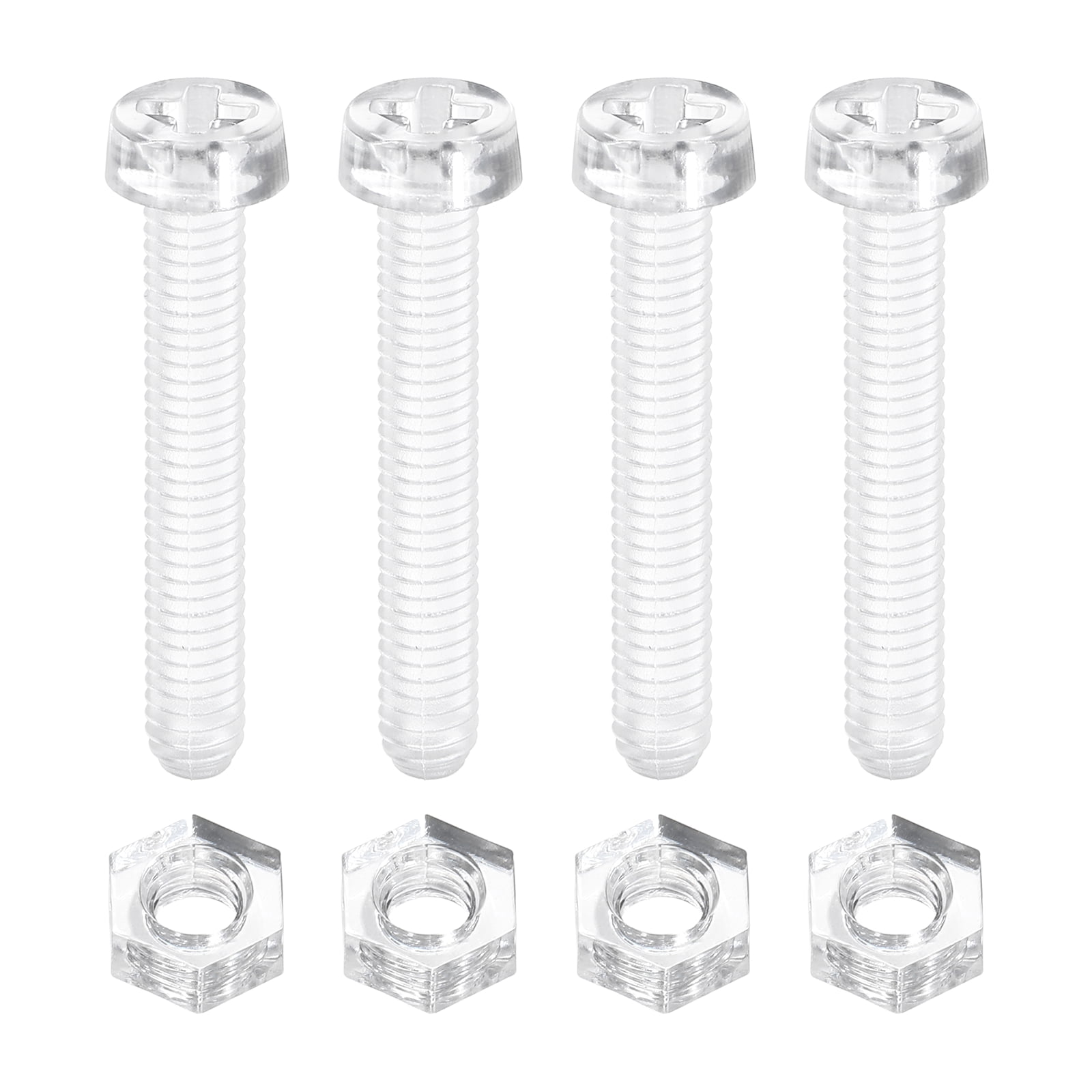 Uxcell 100 Sets Clear Acrylic Screws and Nuts Kit, M4 x 25mm PC ...