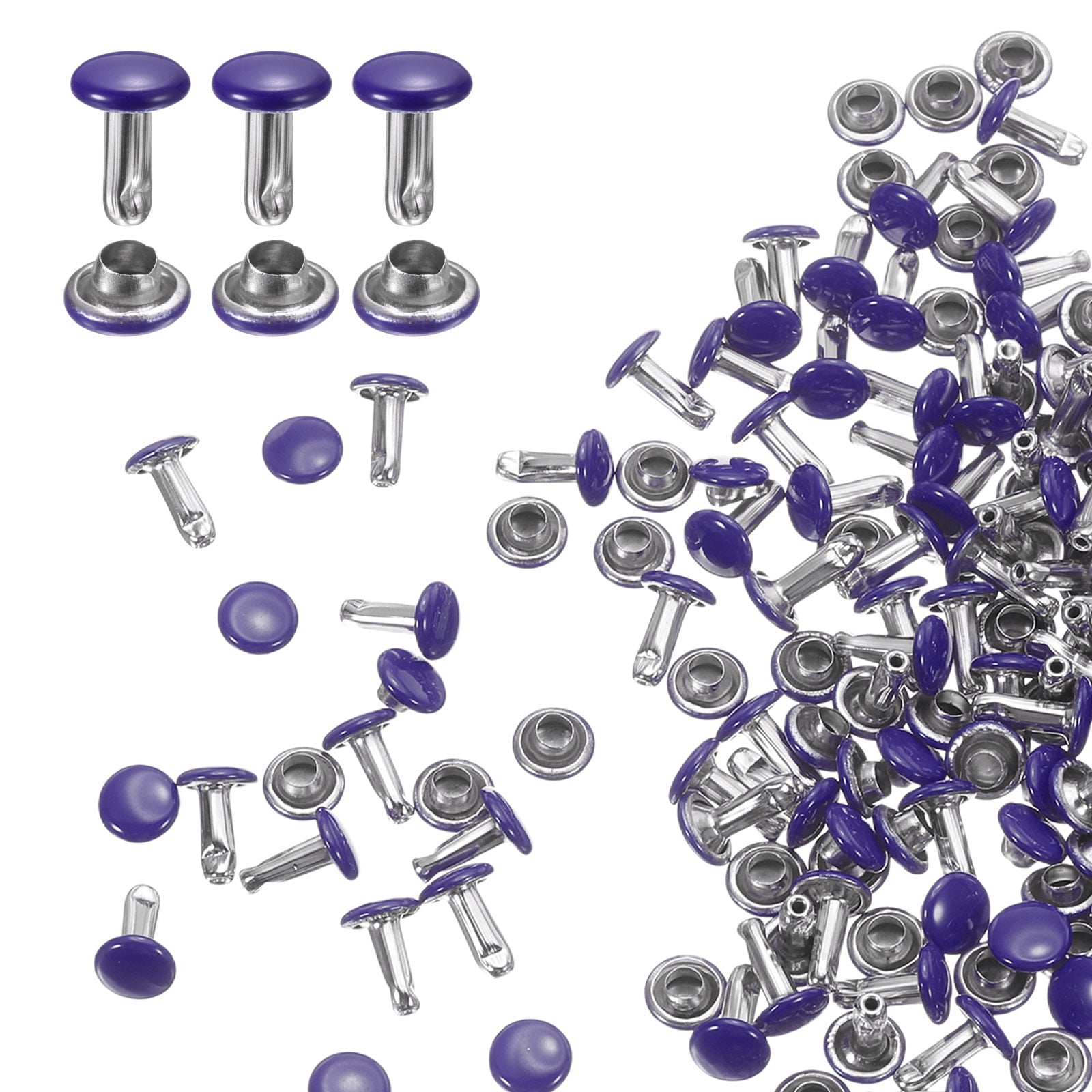 Uxcell 100 Sets Double Cap Leather Rivets, 6x8mm Round Tubular Metal ...