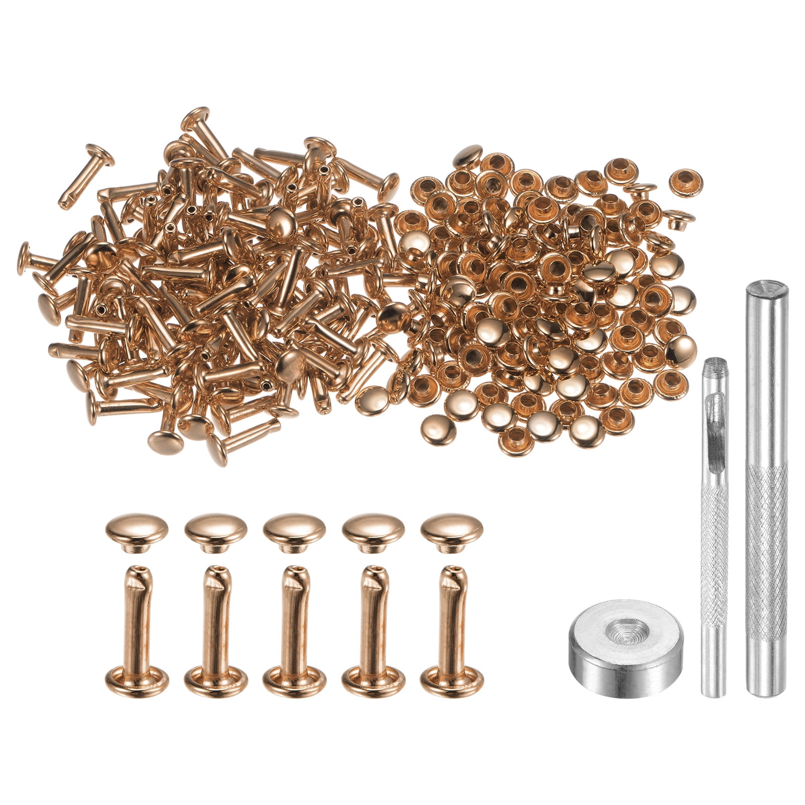 Uxcell 100 Sets Leather Rivets 6mm x 12mm Metal with 3 Setter Tools for ...