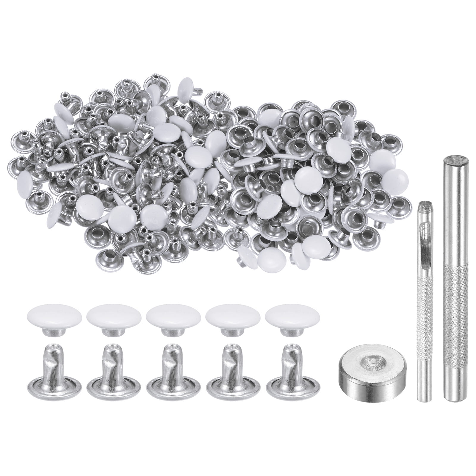Uxcell 100 Sets Leather Rivets 8mm x 6mm Metal with 3 Setter Tools for ...