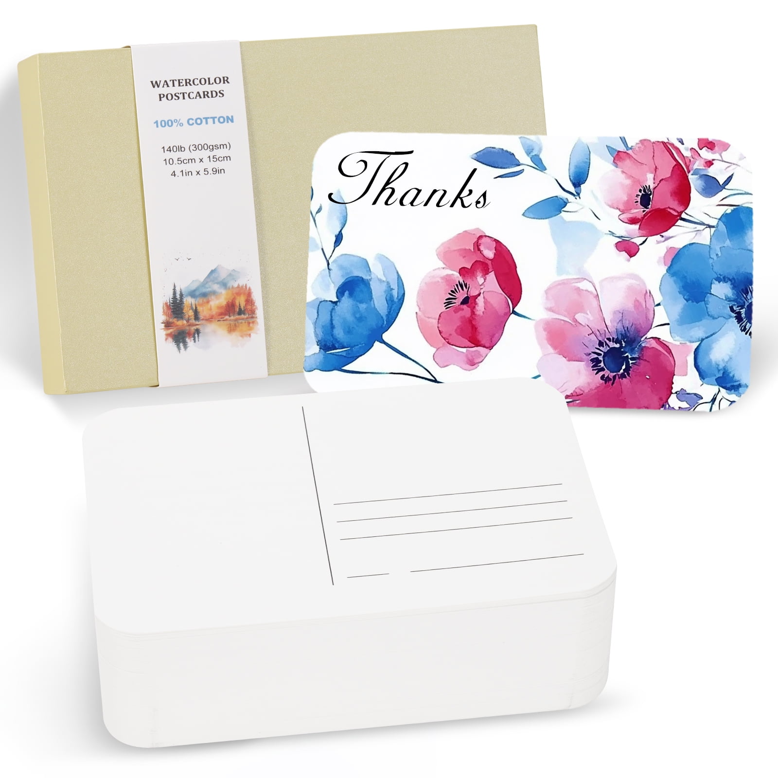 Uxcell 100 Sheets Watercolor Postcards 4x6 Inch Rounded Corners Cold ...