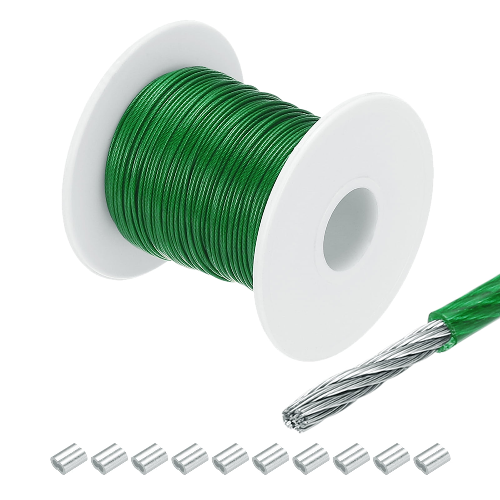 Uxcell 100Ft(30M) Wire Rope 304 Stainless Steel Cable 5/64"(2mm) Vinyl Coated with 10Pcs ...