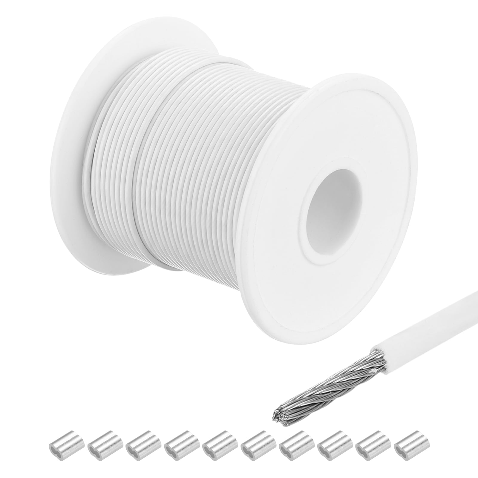 Uxcell 100Ft(30M) Wire Rope 304 Stainless Steel Cable 5/64"(2mm) Vinyl Coated with 10Pcs ...