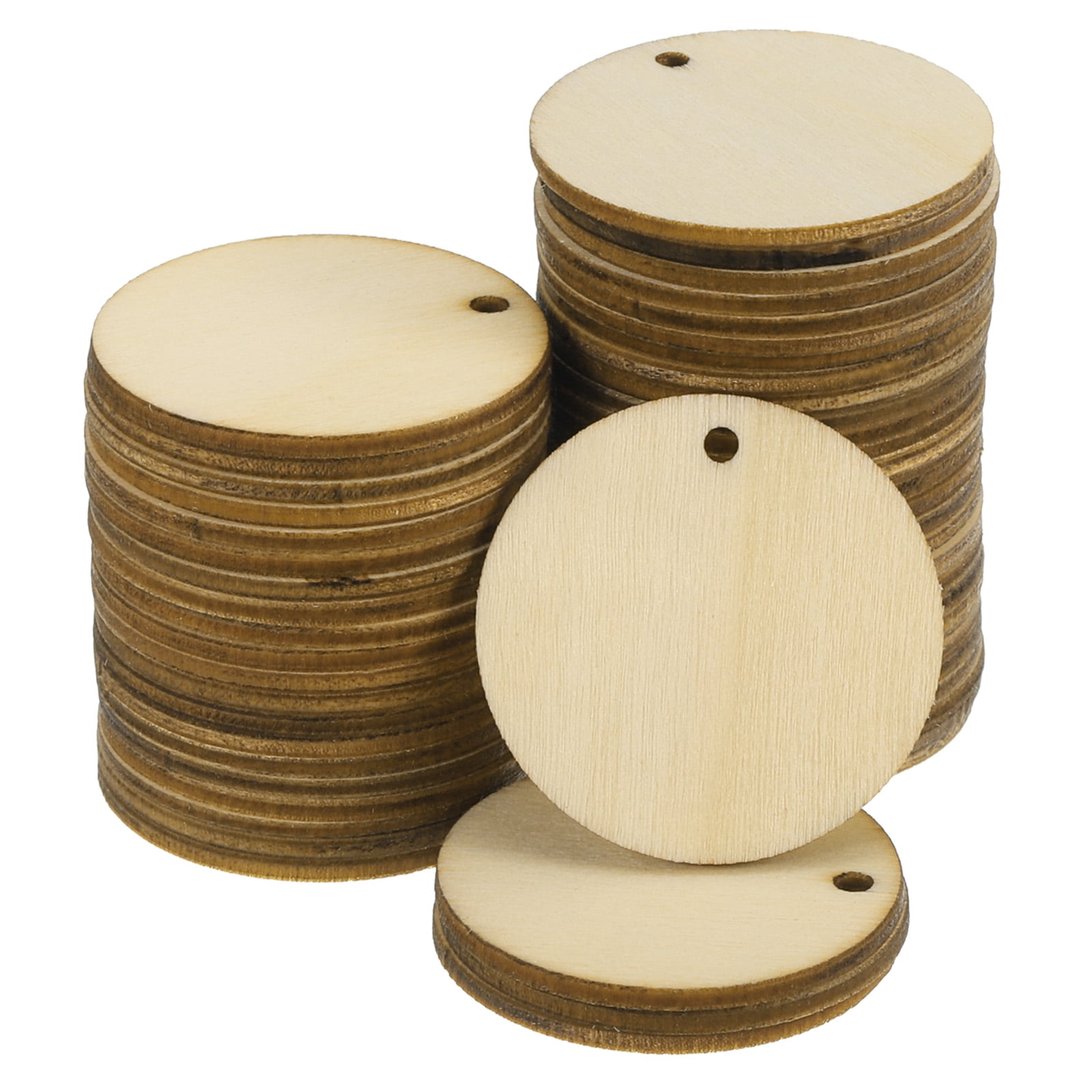 Uxcell 100Pack 40mm(1.6inch) Unfinished Wooden Circles with Holes Round ...