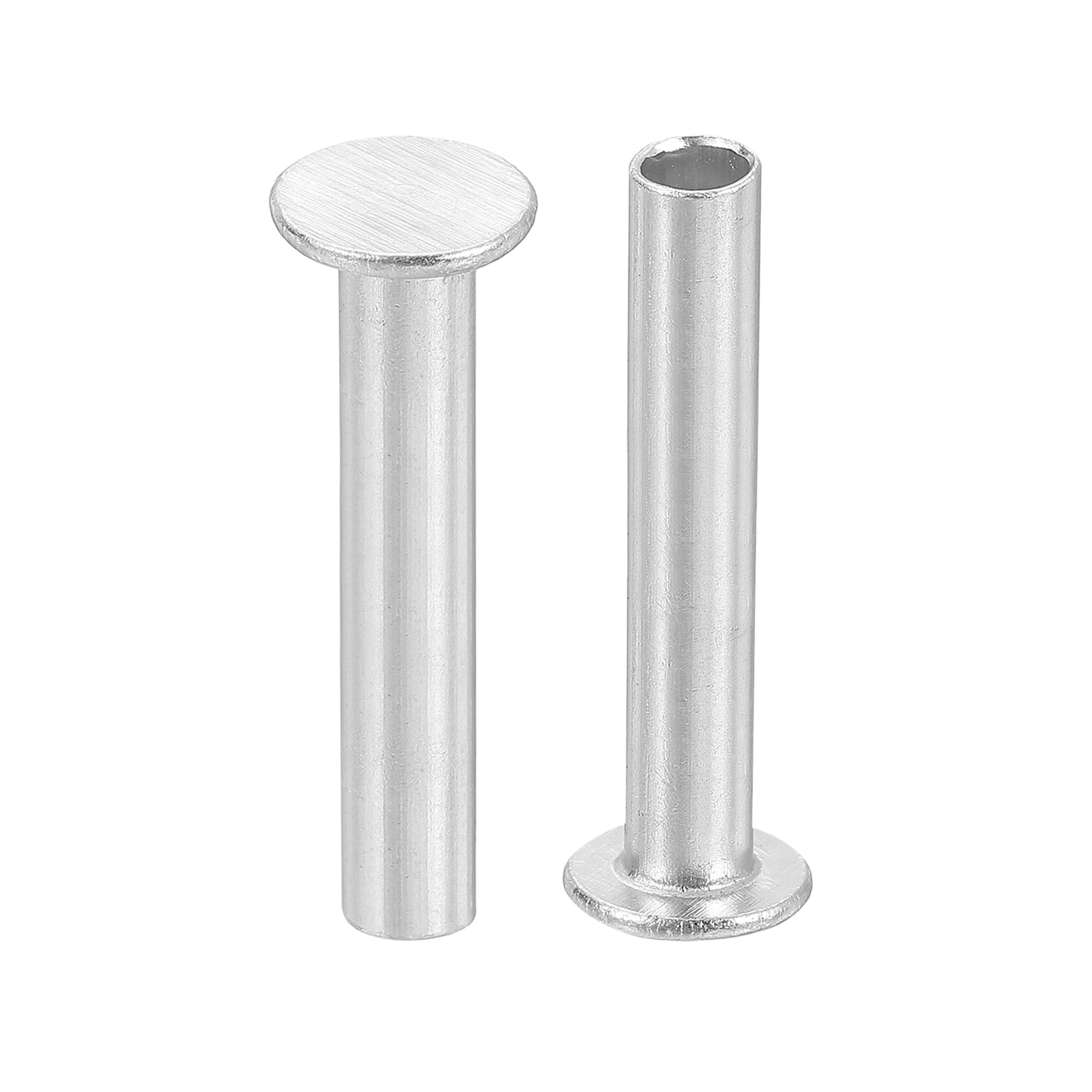 Uxcell 100Pack 5mm x 25mm Aluminum Flat Head Semi Tubular Rivets Silver ...