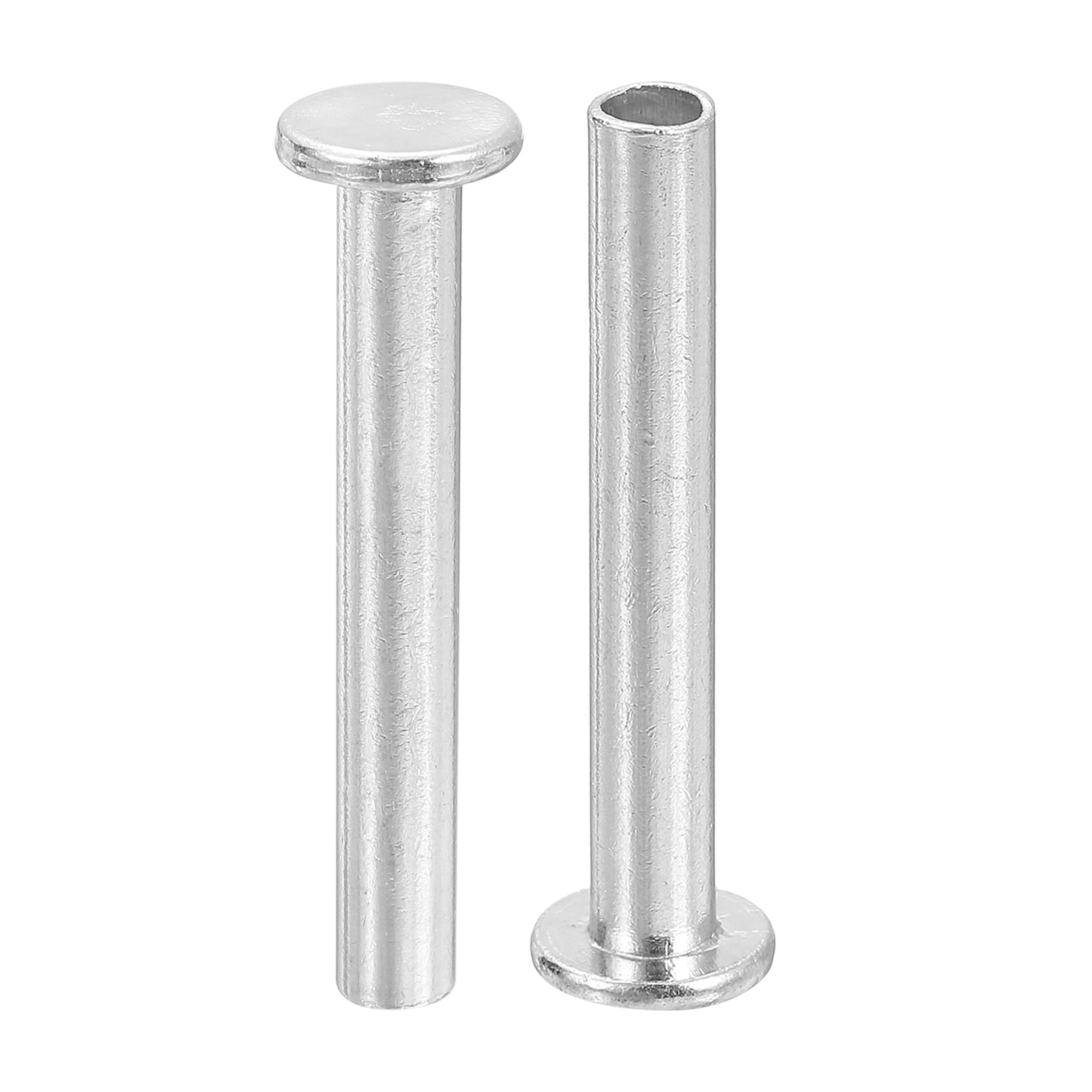 Uxcell 100Pack 5mm x 35mm Aluminum Flat Head Semi Tubular Rivets Silver ...