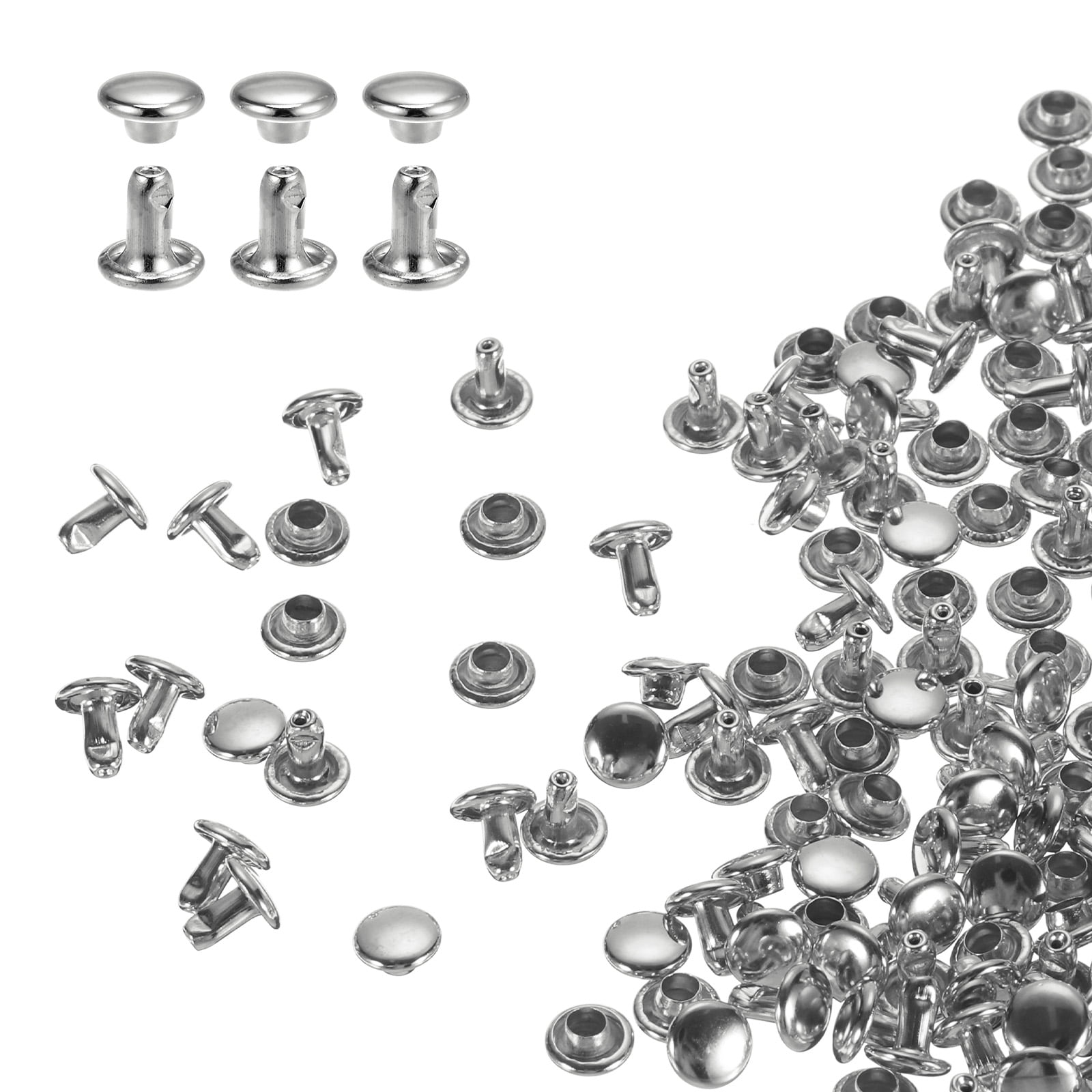 Uxcell 100Pack Double Cap Leather Rivet, 6x6mm Round Cap Tubular Metal ...