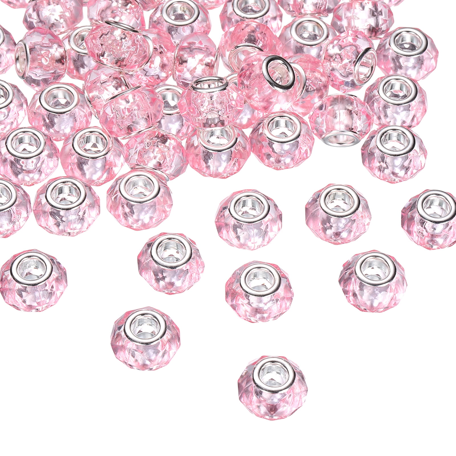 Uxcell 100Pcs 14mm Large Hole Glass Beads Pink for DIY Jewelry Making ...