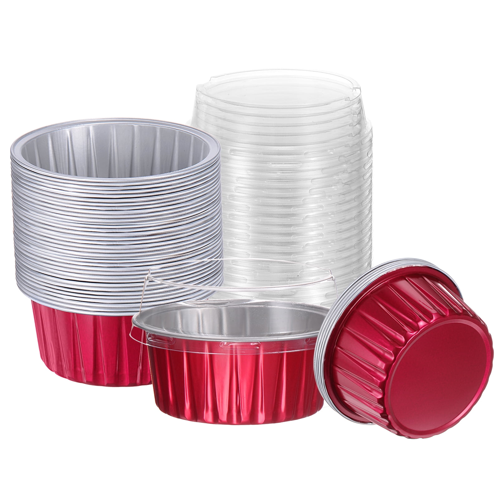 Uxcell 100Pcs Baking Cups with Lids 5oz Aluminum Foil Liners Mini ...