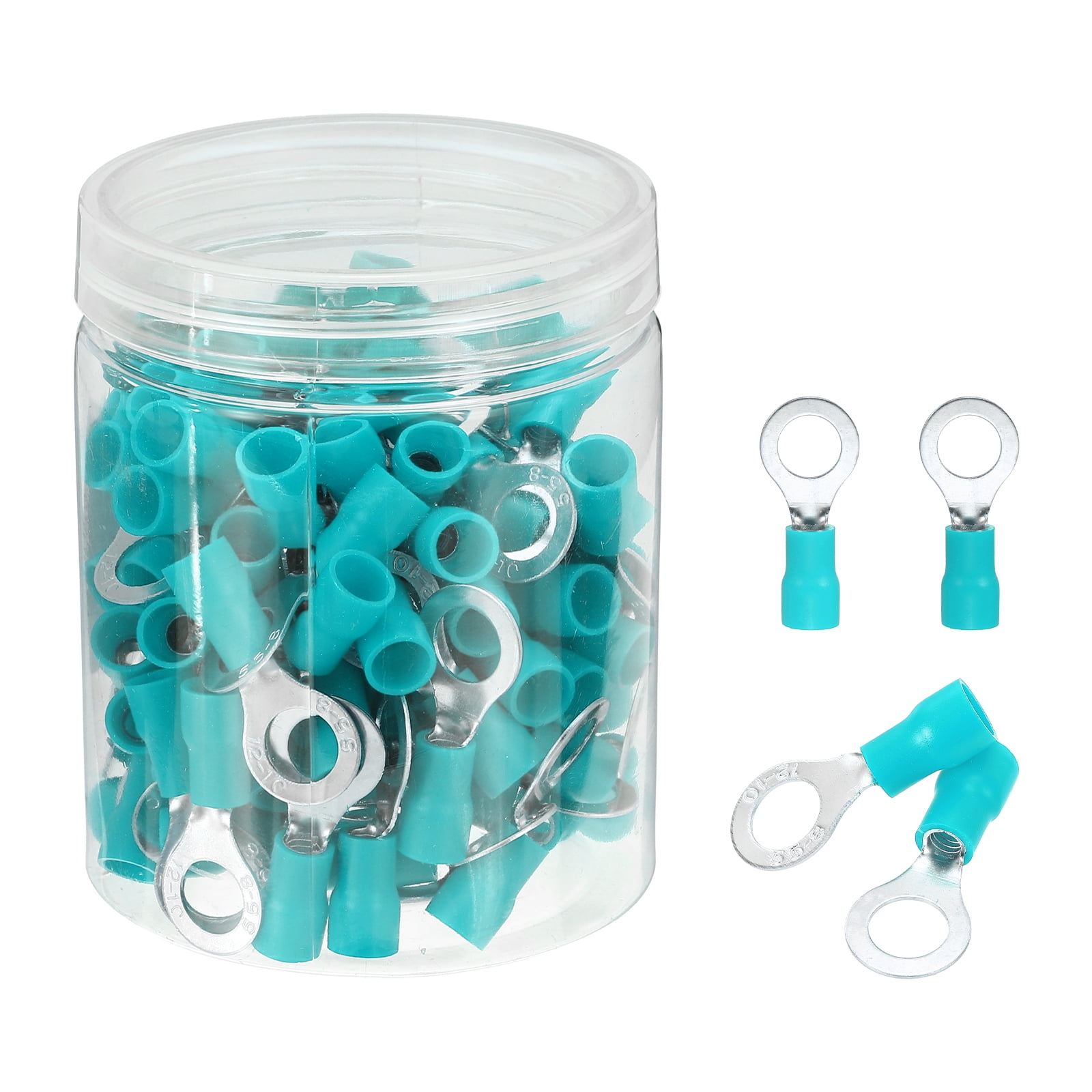 Uxcell 100Pcs Insulated Ring Terminal RV5.5-8 Battery Lugs 12-10AWG Electrical Crimp Terminals ...