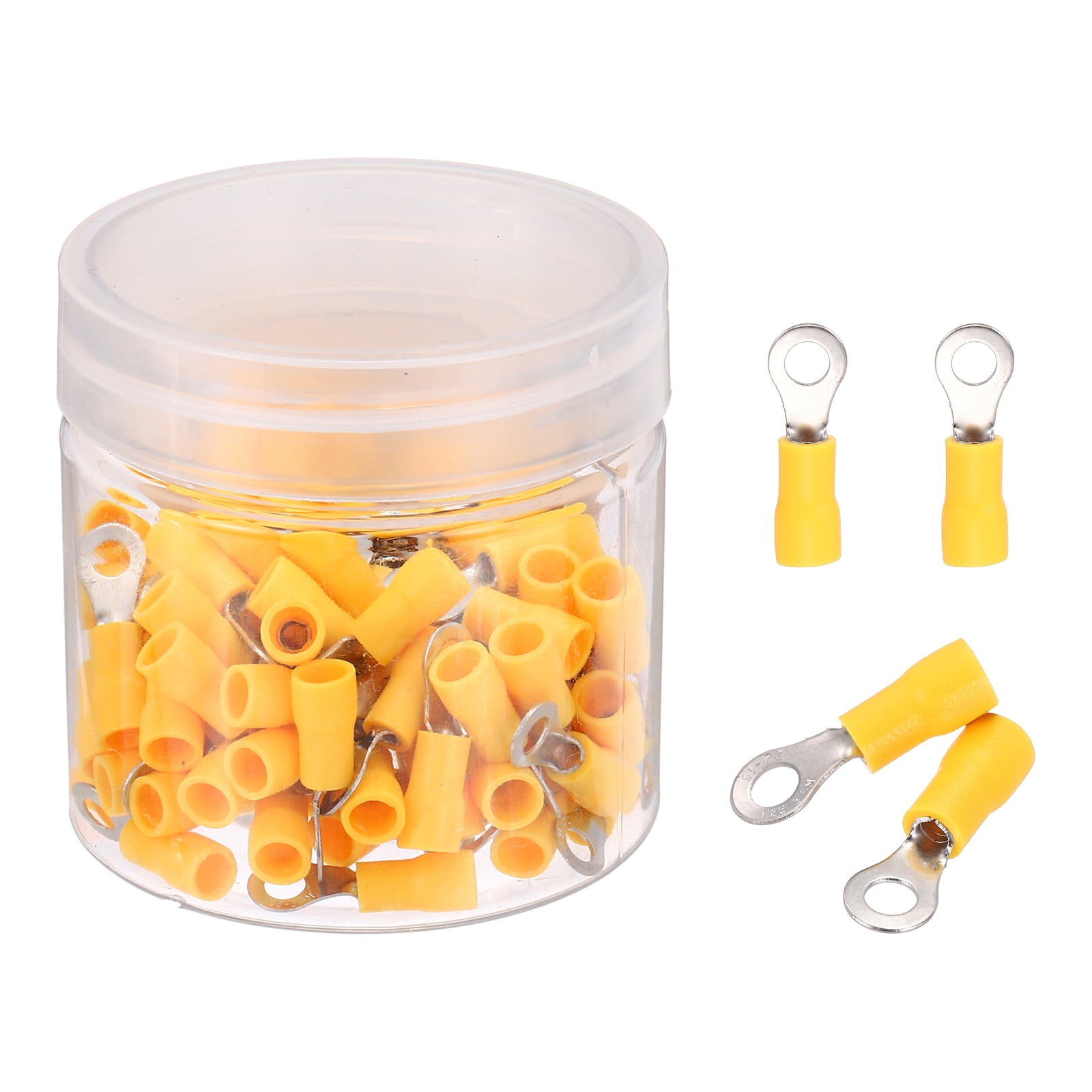 Uxcell 100Pcs Insulated Ring Terminal RVS1.25-3.5 Battery Lugs 22-16AWG ...