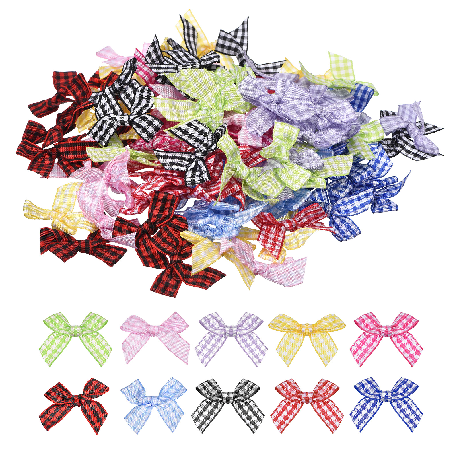Uxcell 100Pcs Mini Gingham Ribbon Bow Checkered Fabric Satin Ribbon ...
