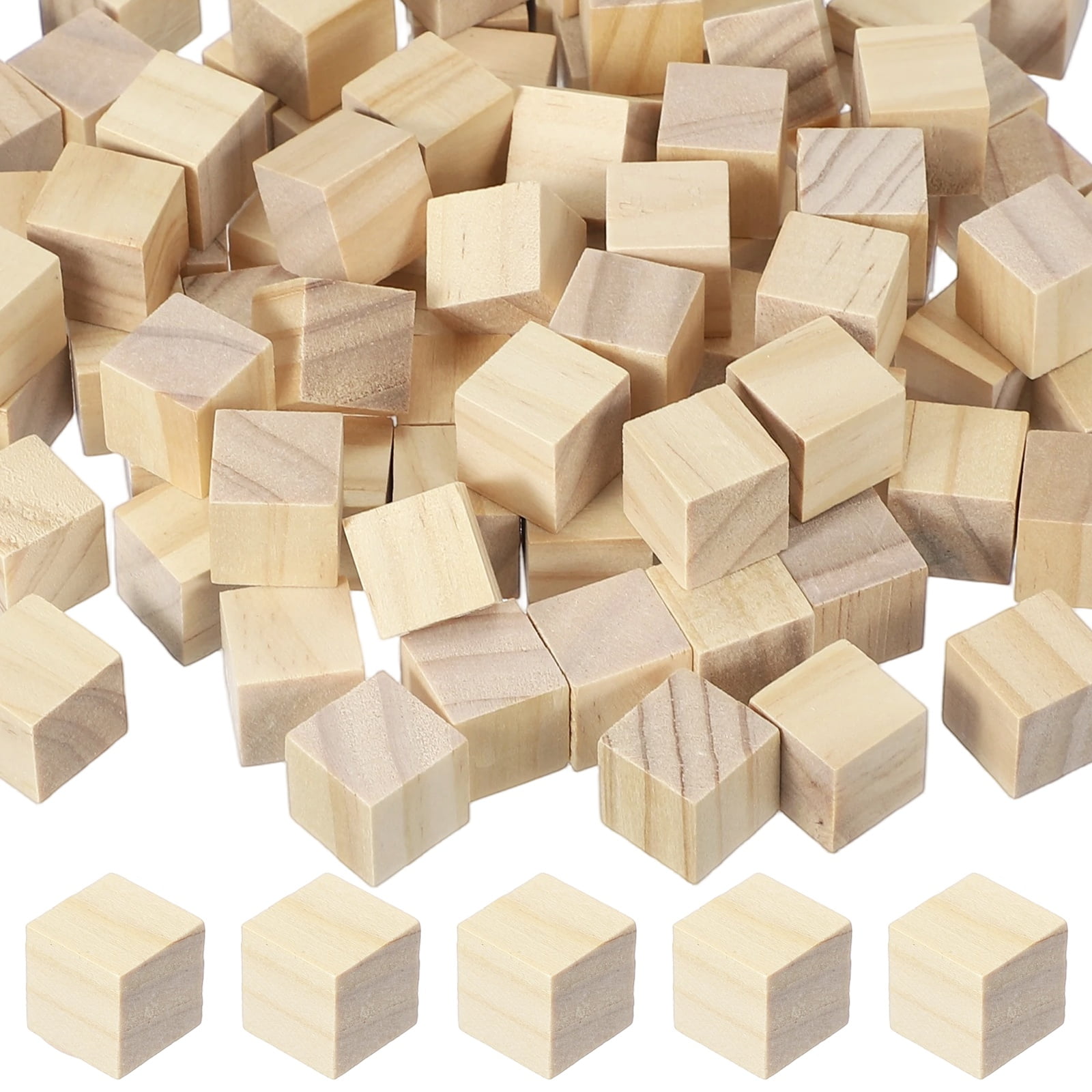 Uxcell 100Pcs Unfinished Wooden Cubes, 20mm / 0.79in Wood Square Blocks ...