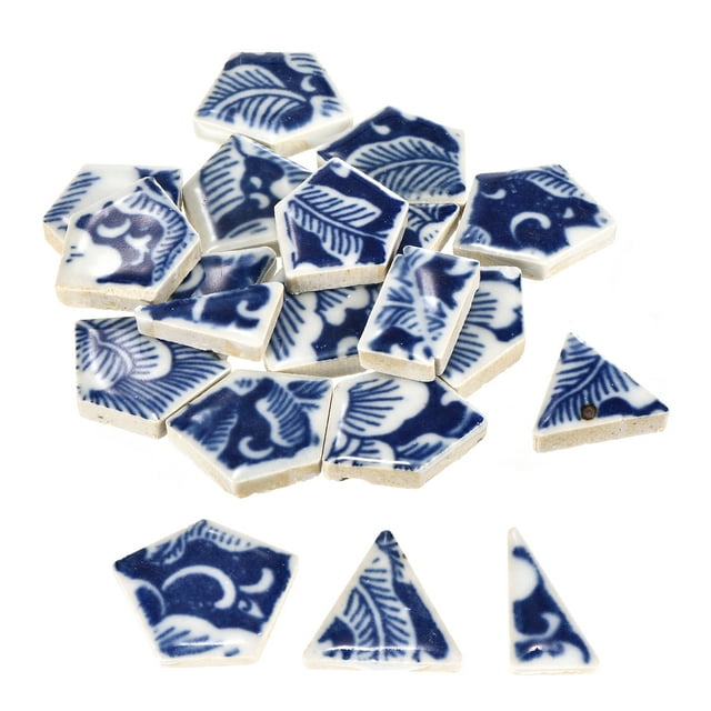 Uxcell 100g Ceramic Mosaic Tiles for Crafts Bulk, Polygon Blue and ...