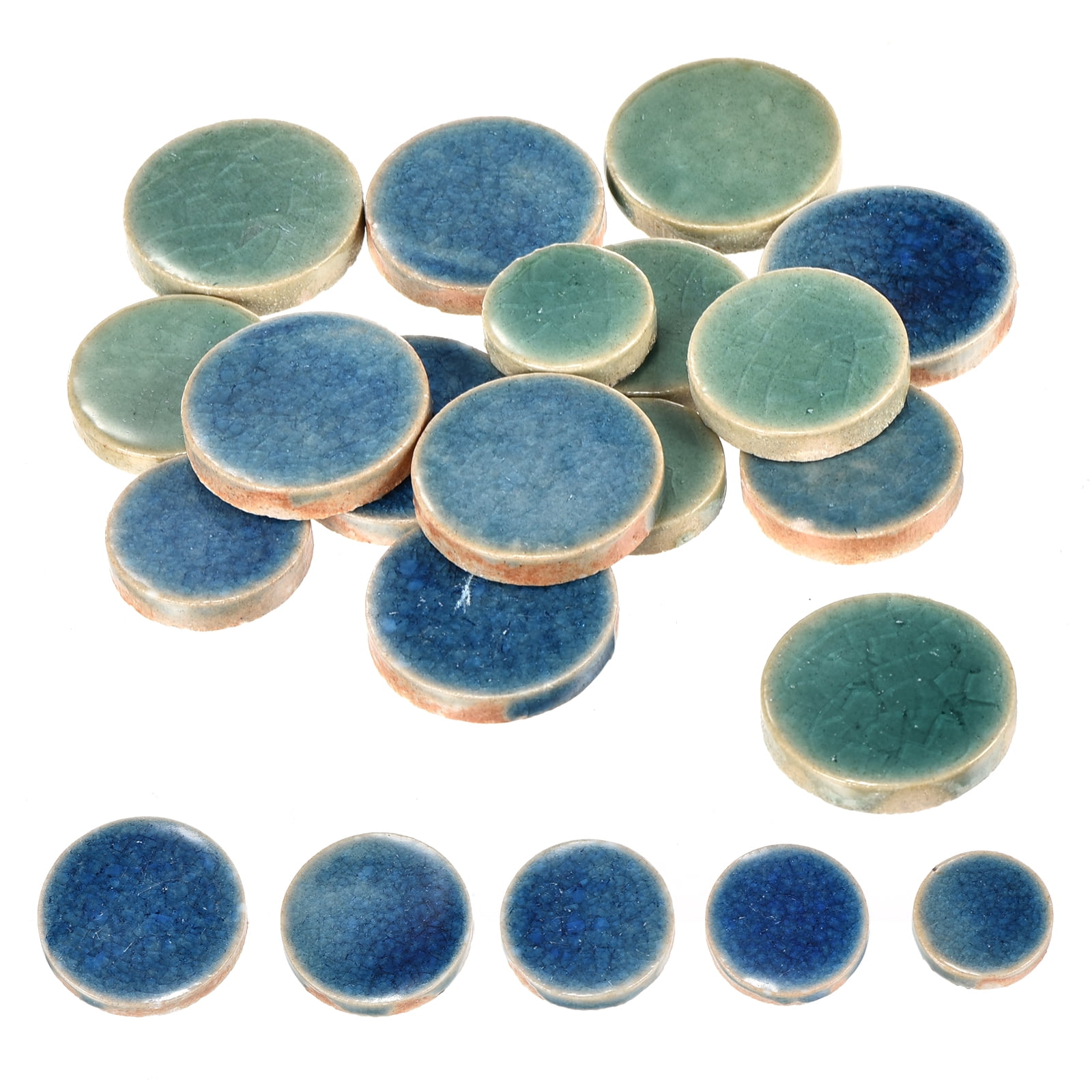 Uxcell 100g Ceramic Mosaic Tiles for Crafts Bulk, Round Ice Crack Blue ...