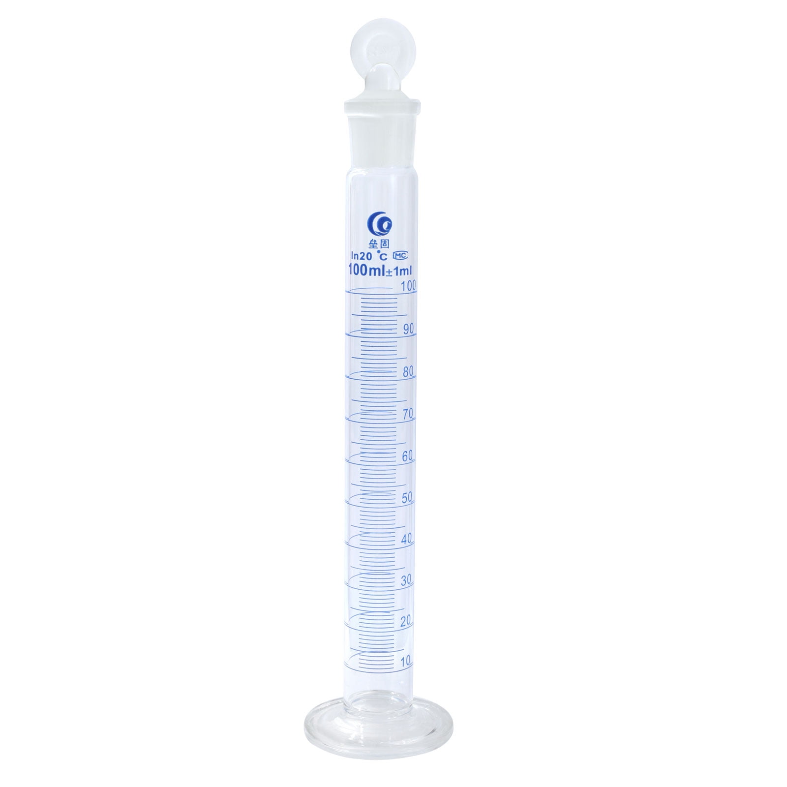 Uxcell 100ml 3.3 Borosilicate Glass Graduated Cylinder with Stopper, Hex Base Blue Graduations ...