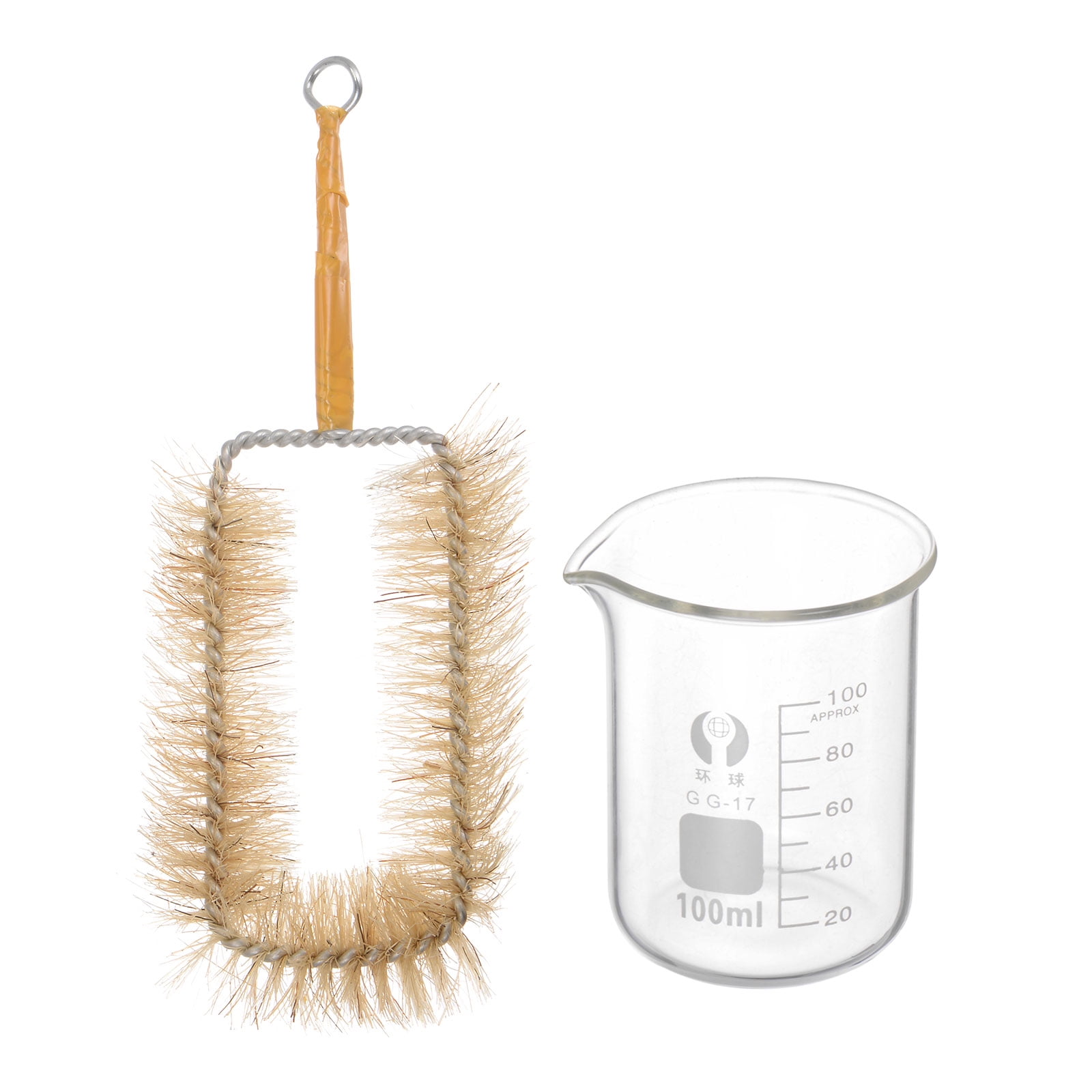 Uxcell 100ml Low Form Glass Beaker with Brush, 3.3 Borosilicate Glass Graduated Measuring Cups ...