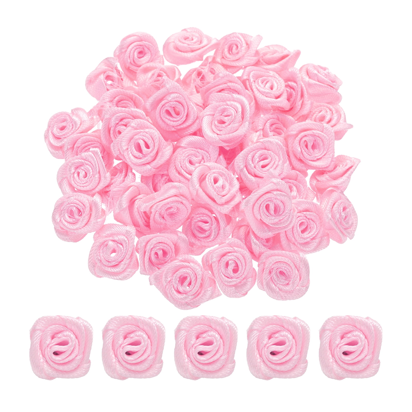 Uxcell 100Pcs 1.5cm Mini Ribbon Roses for Crafts Artificial Fabric ...