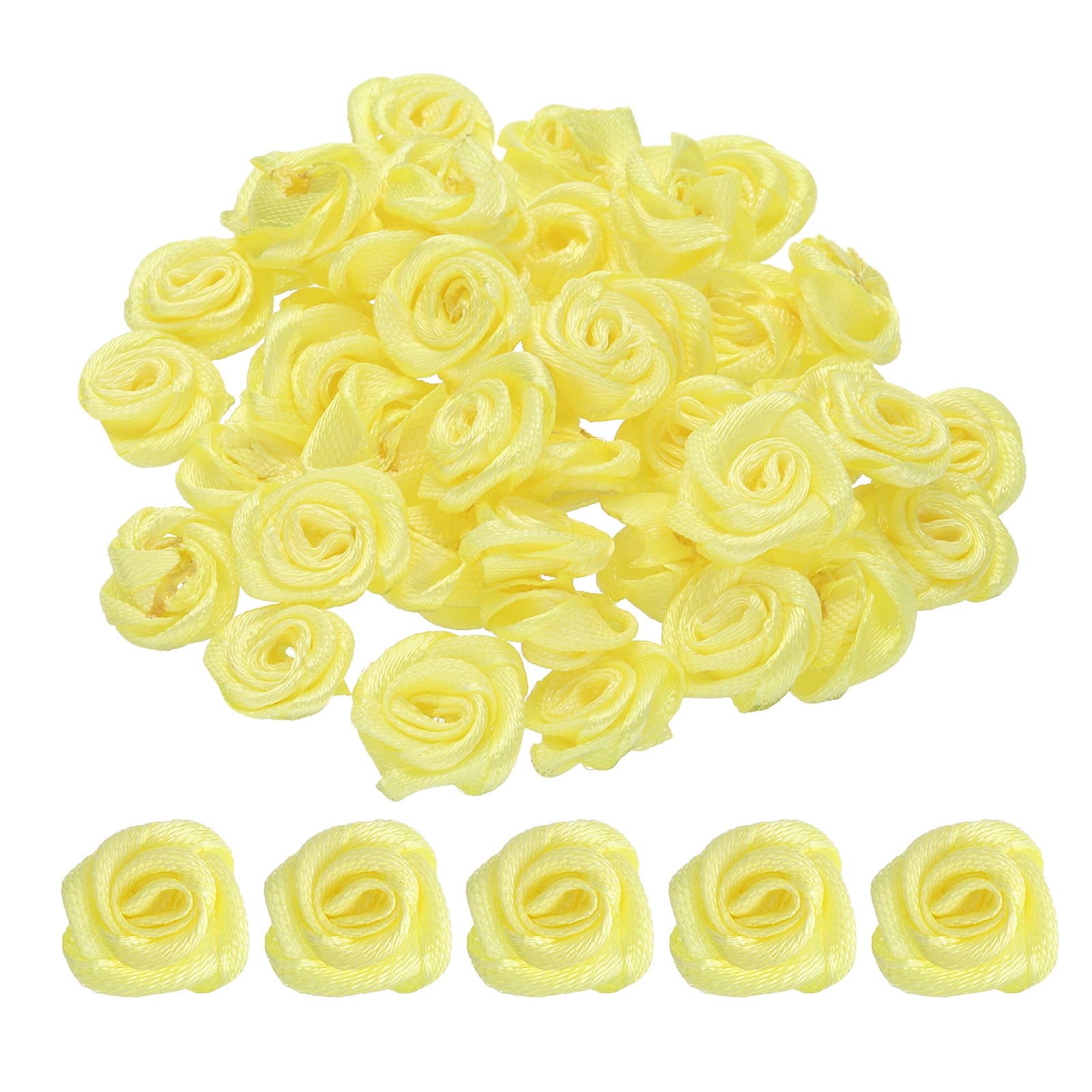 Uxcell 100pcs 1.5cm Mini Ribbon Roses for Crafts Artificial Fabric ...
