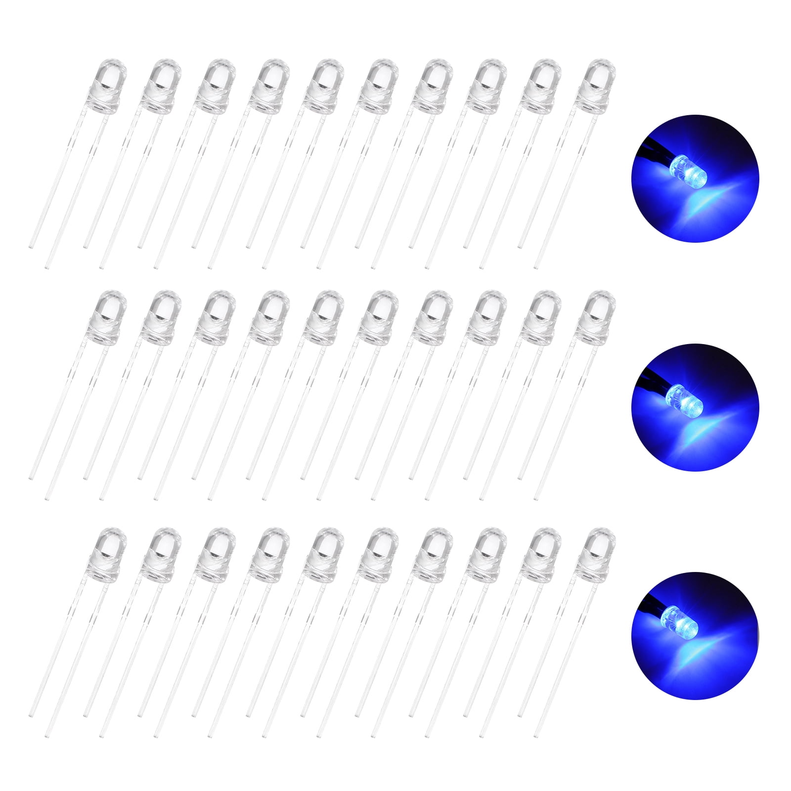 Uxcell 100Pcs 0.12" LED Diode Lights Blue Round Transparent DC 3.0-3.2V ...