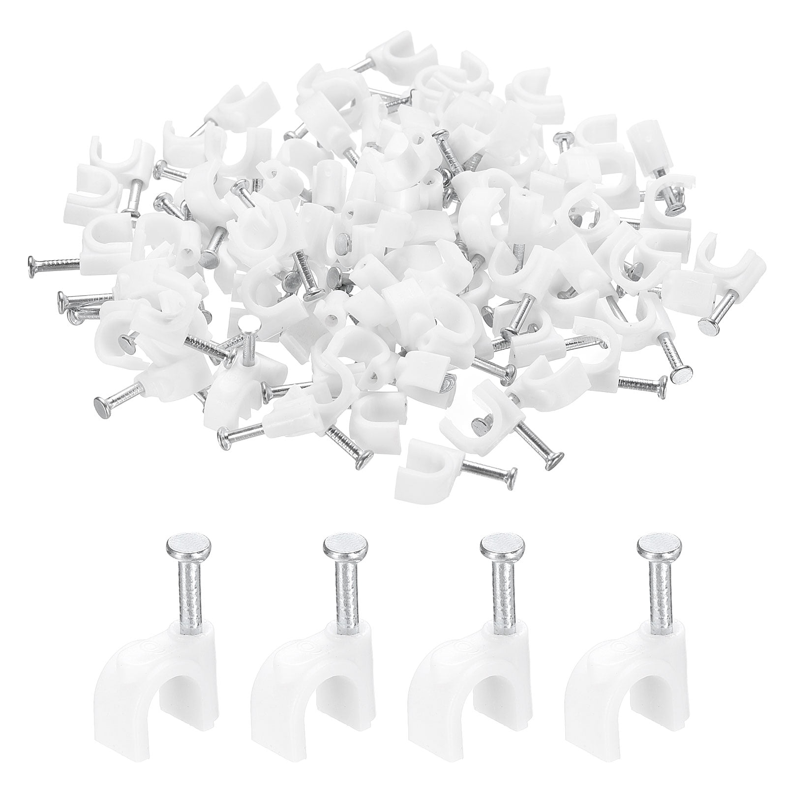 Uxcell 100pcs Cable Clips 6mm Half Clamp J-Hook with Nail Circular ...