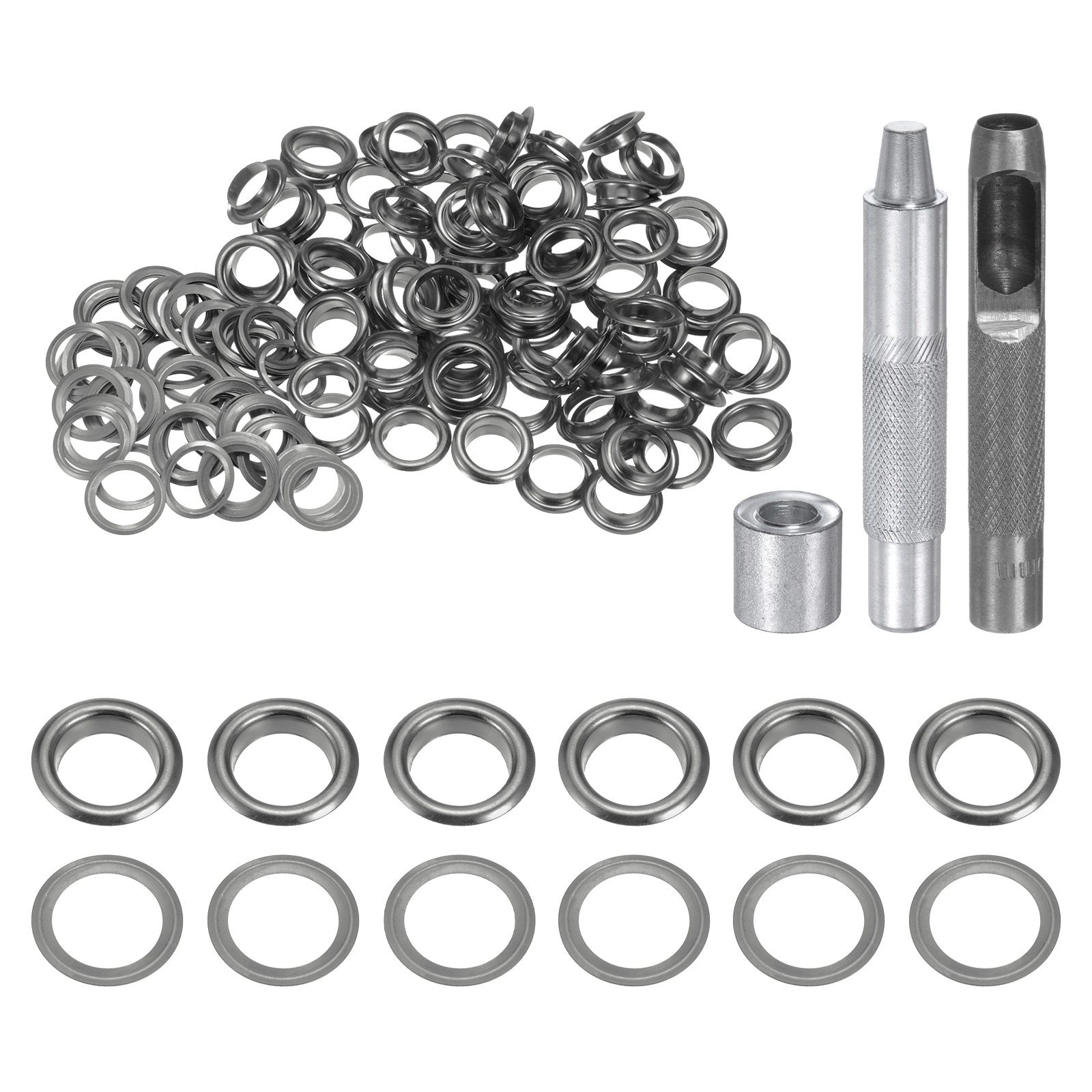 Uxcell 100pcs Grommet Tool Kit 10mm Grommet Eyelet Set with Hole Hollow ...